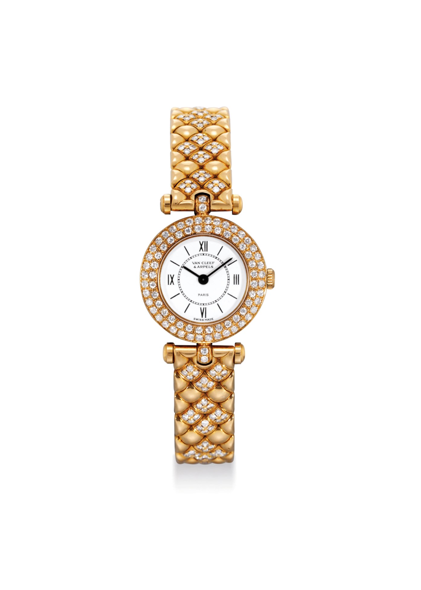 VAN CLEEF & ARPELS. A LADY'S 18K GOLD AND DIAMOND-SET BRACELET WATCH ...