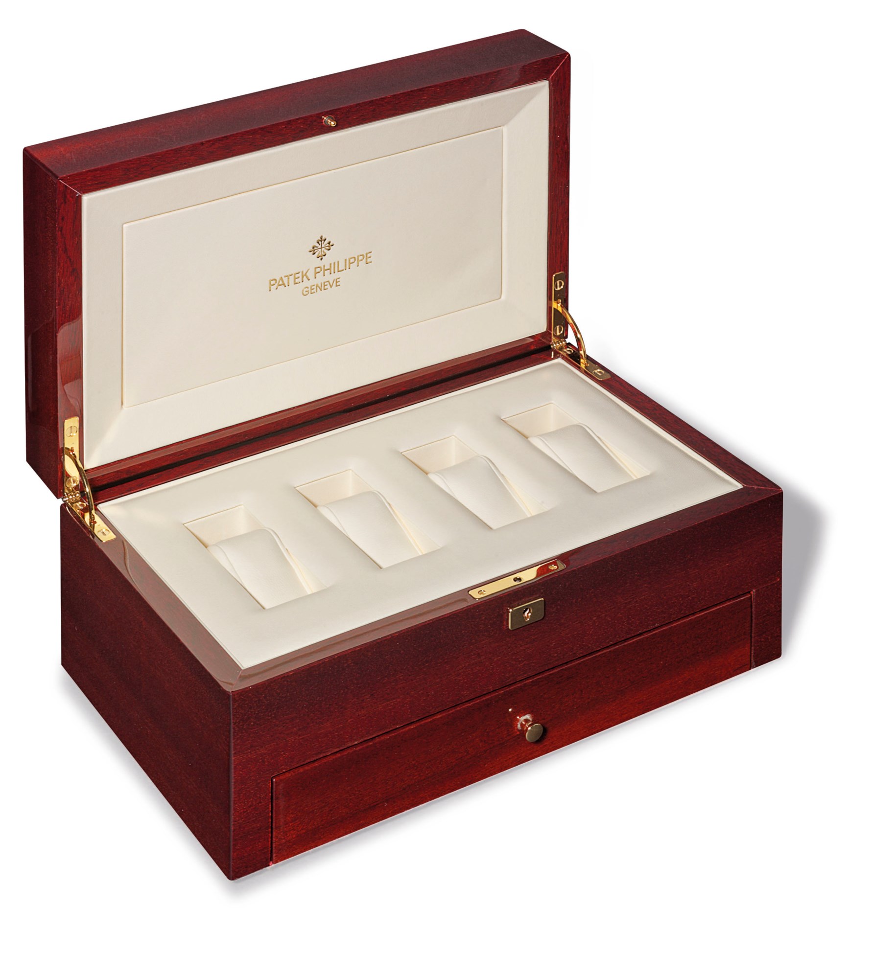PATEK PHILIPPE. A WOODEN PRESENTATION BOX FOR FOUR WATCHES ORIGINALLY ...