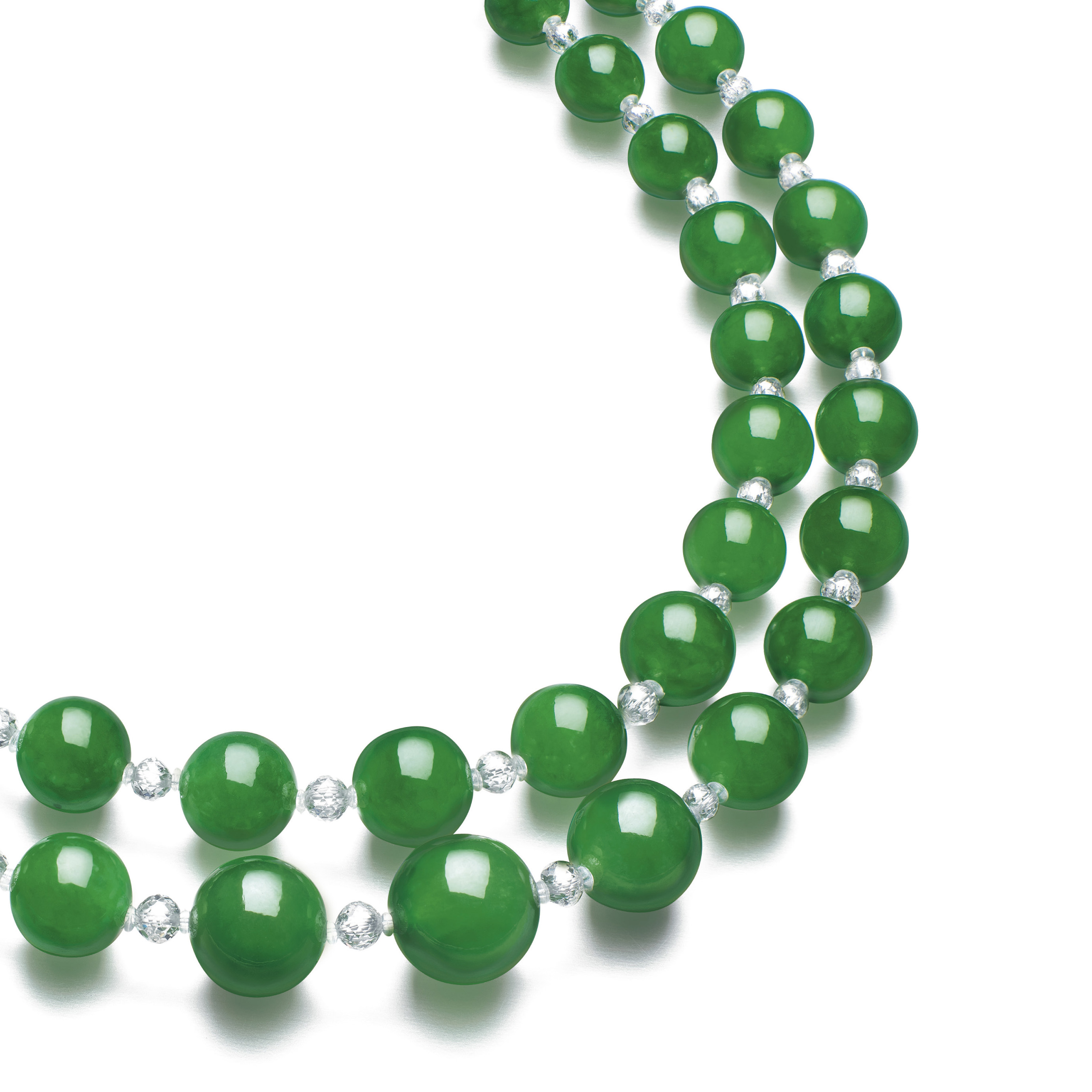 A SUPERB JADEITE BEAD AND DIAMOND NECKLACE