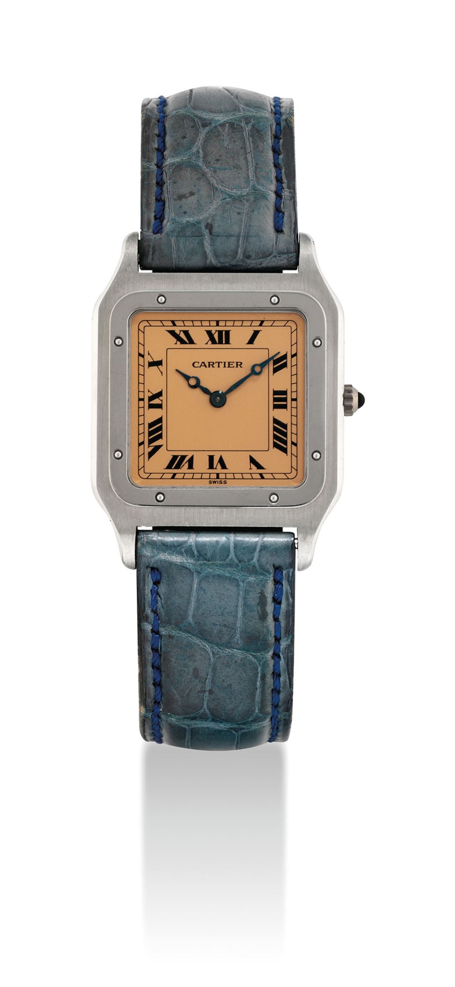 CARTIER. A RARE PLATINUM LIMITED EDITION SQUARE WRISTWATCH WITH SALMON ...