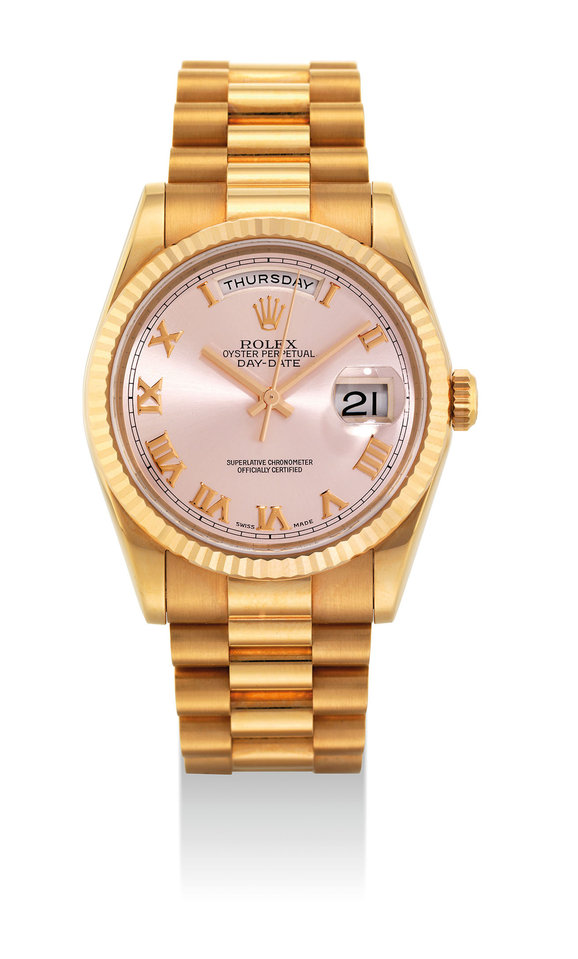 ROLEX. AN 18K PINK GOLD AUTOMATIC WRISTWATCH WITH SWEEP CENTRE SECONDS ...