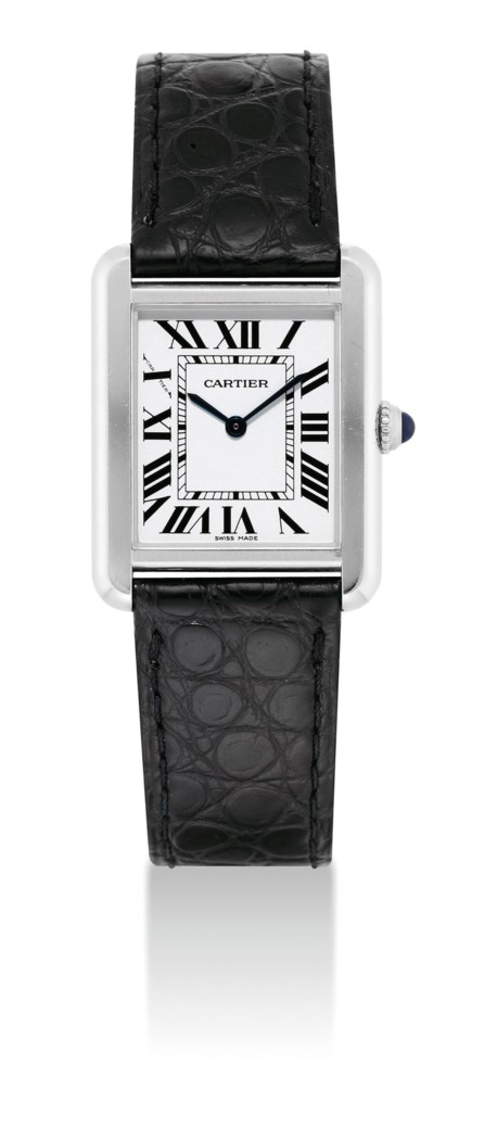 CARTIER. A LADY'S STAINLESS STEEL RECTANGULAR WRISTWATCH, SIGNED ...
