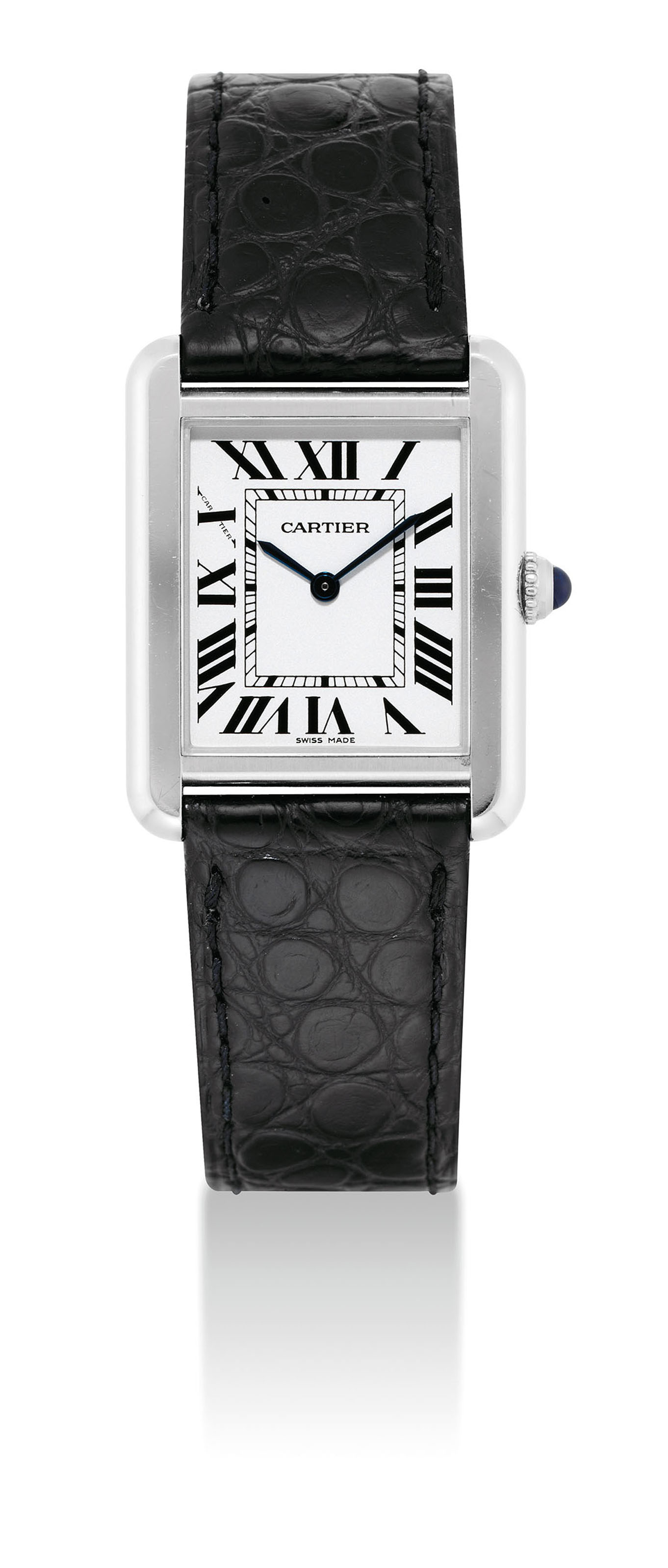 CARTIER. A LADY'S STAINLESS STEEL RECTANGULAR WRISTWATCH