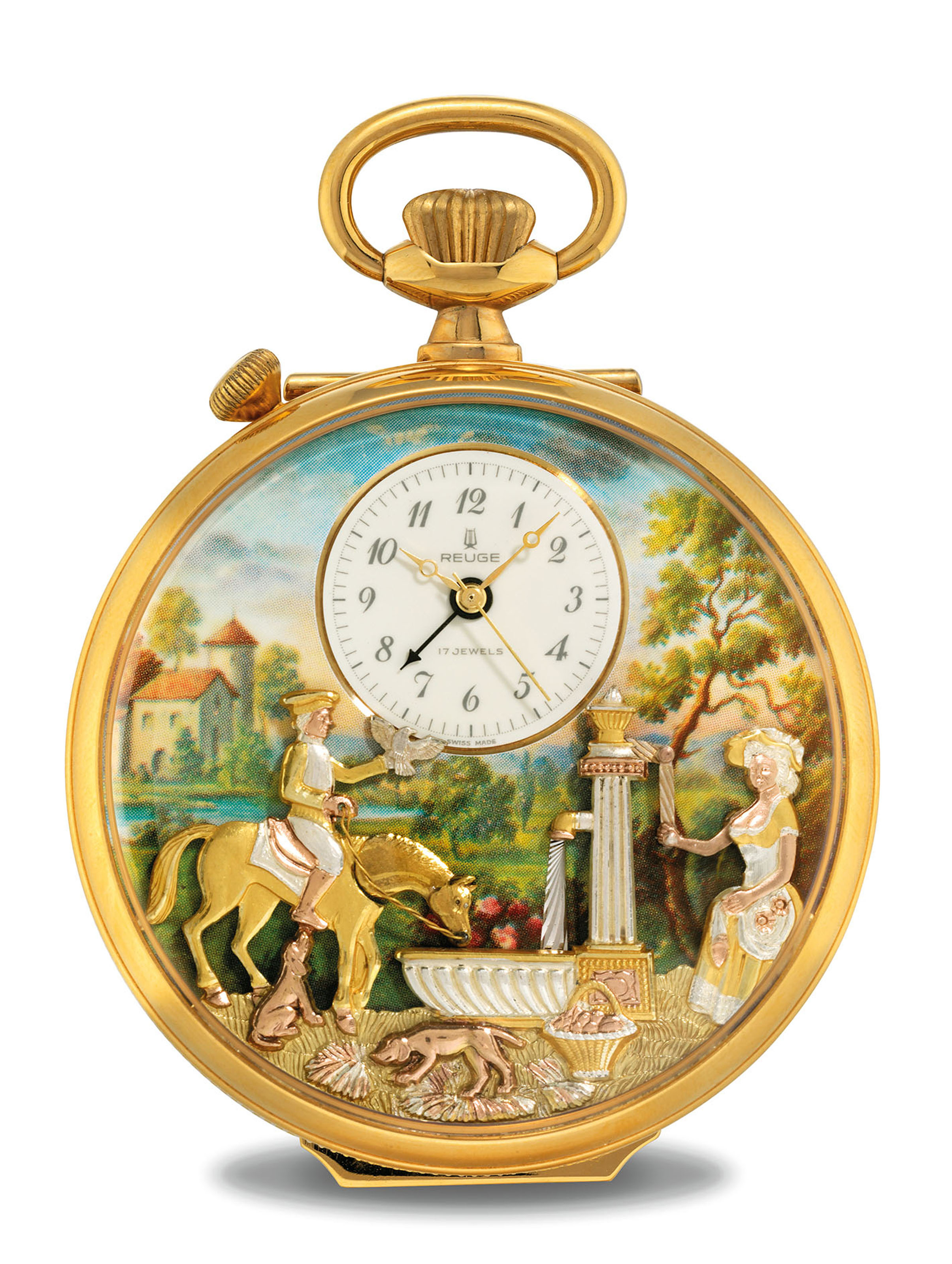 CHARLES REUGE. A GOLD-PLATED OPENFACE KEYLESS LEVER POCKET WATCH WITH ...