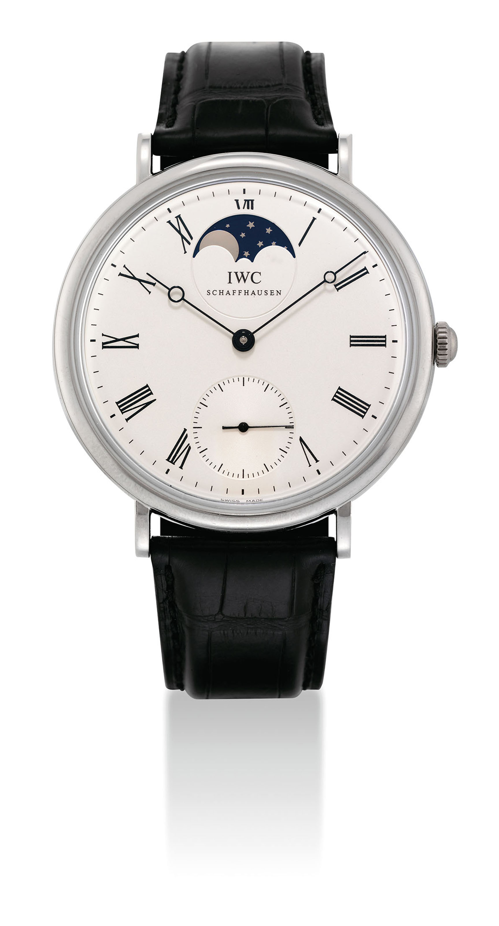 IWC. A FINE AND RARE PLATINUM LIMITED EDITION WRISTWATCH WITH MOON ...