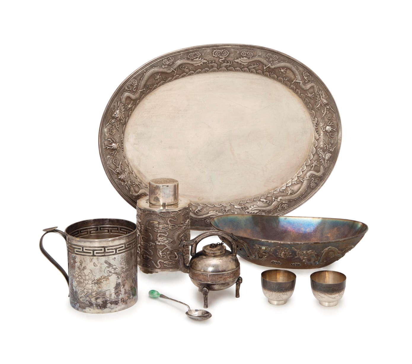A GROUP OF CHINESE EXPORT SILVER TABLEWARES, , VARIOUS MAKER'S MARKS ...