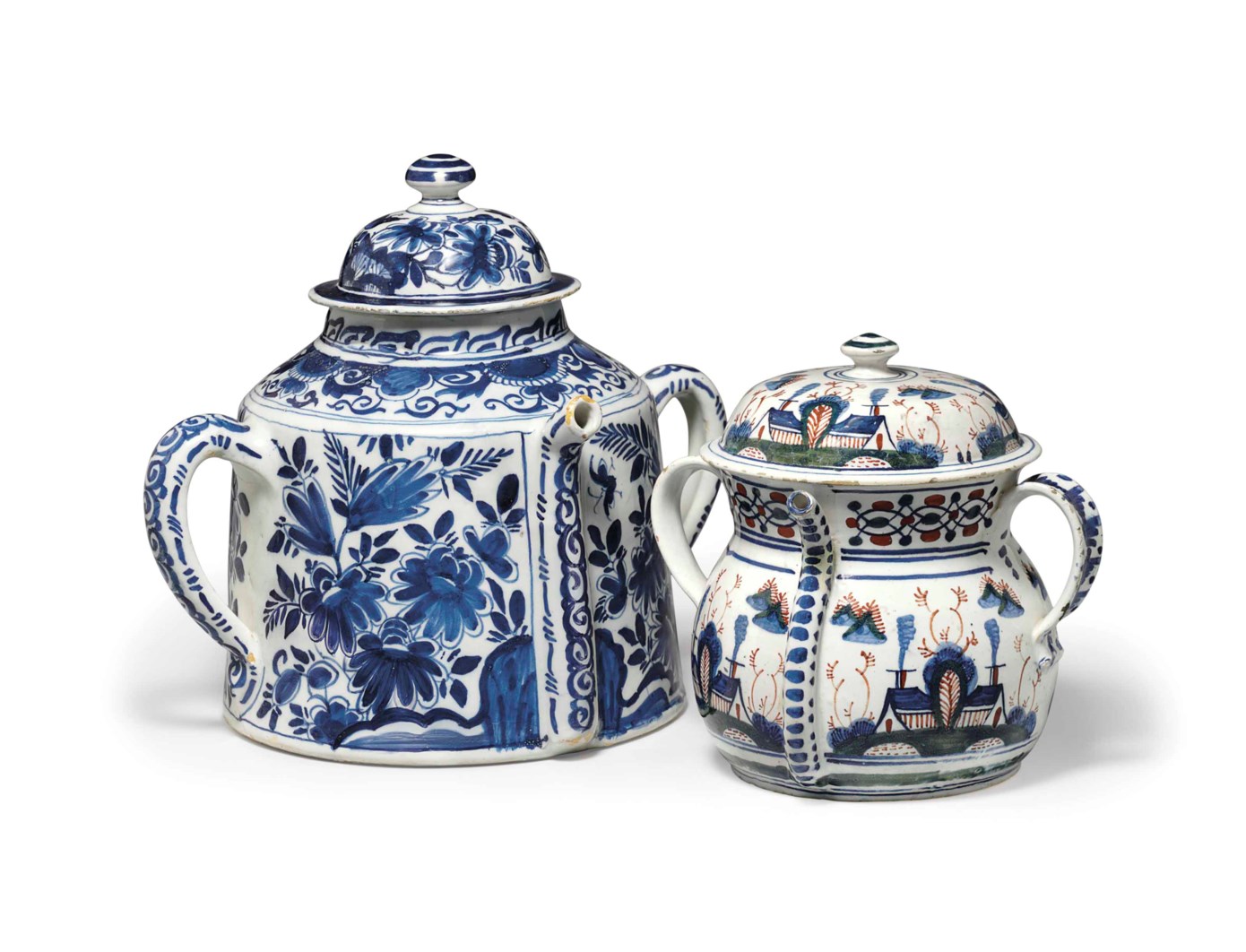 TWO ENGLISH DELFT POSSET-POTS AND COVERS , FIRST HALF 18TH CENTURY, THE ...
