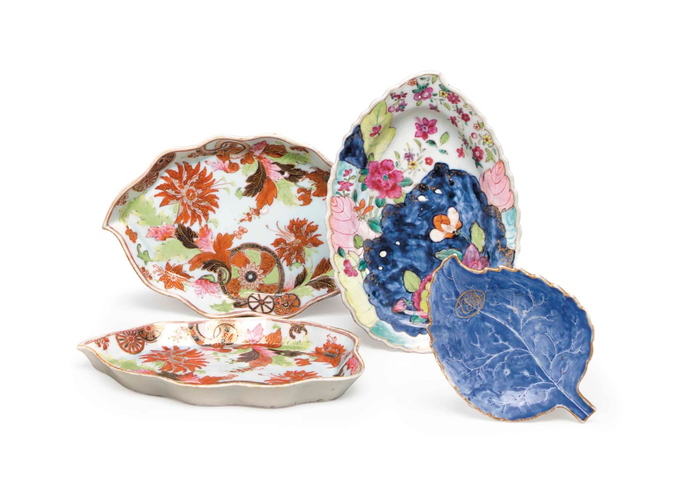 A GROUP OF FOUR CHINESE EXPORT LEAF-SHAPED DISHES , LAST QUARTER 18TH ...