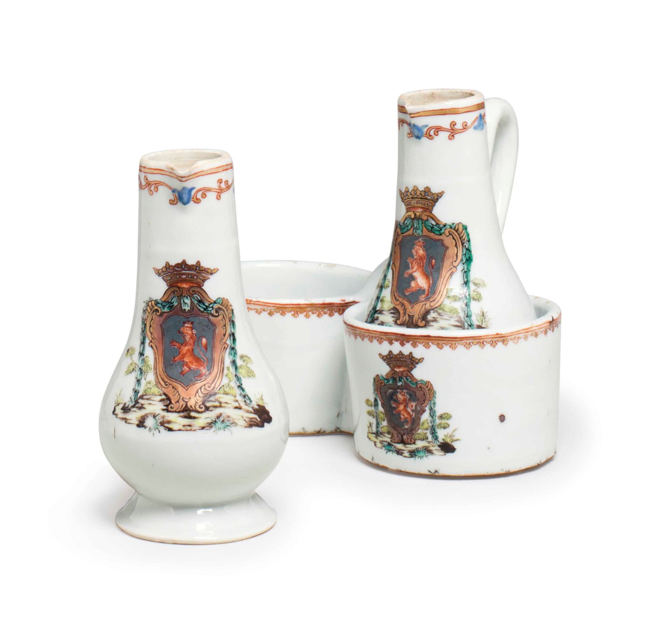 A CHINESE EXPORT SWEDISH MARKET ARMORIAL CRUET SET , MID-18TH CENTURY ...