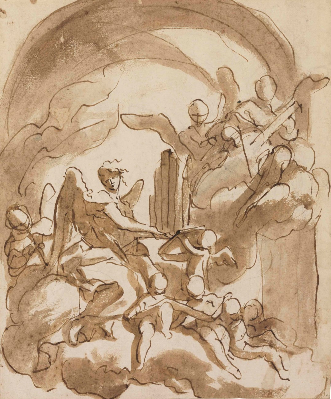 Domenico Piola (Genoa 1627-1703) , Angels and putti making music in the ...