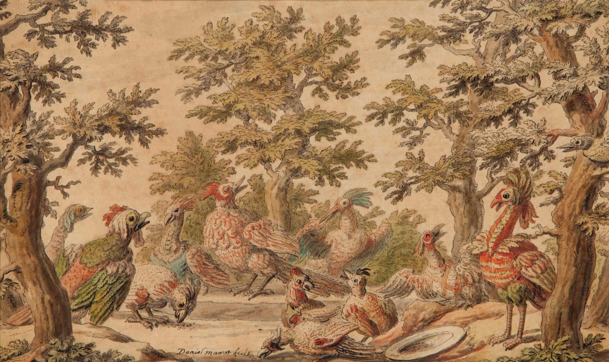Daniel Marot (FRANCE, 1663-1752) , Fantastic birds frolicking in a ...