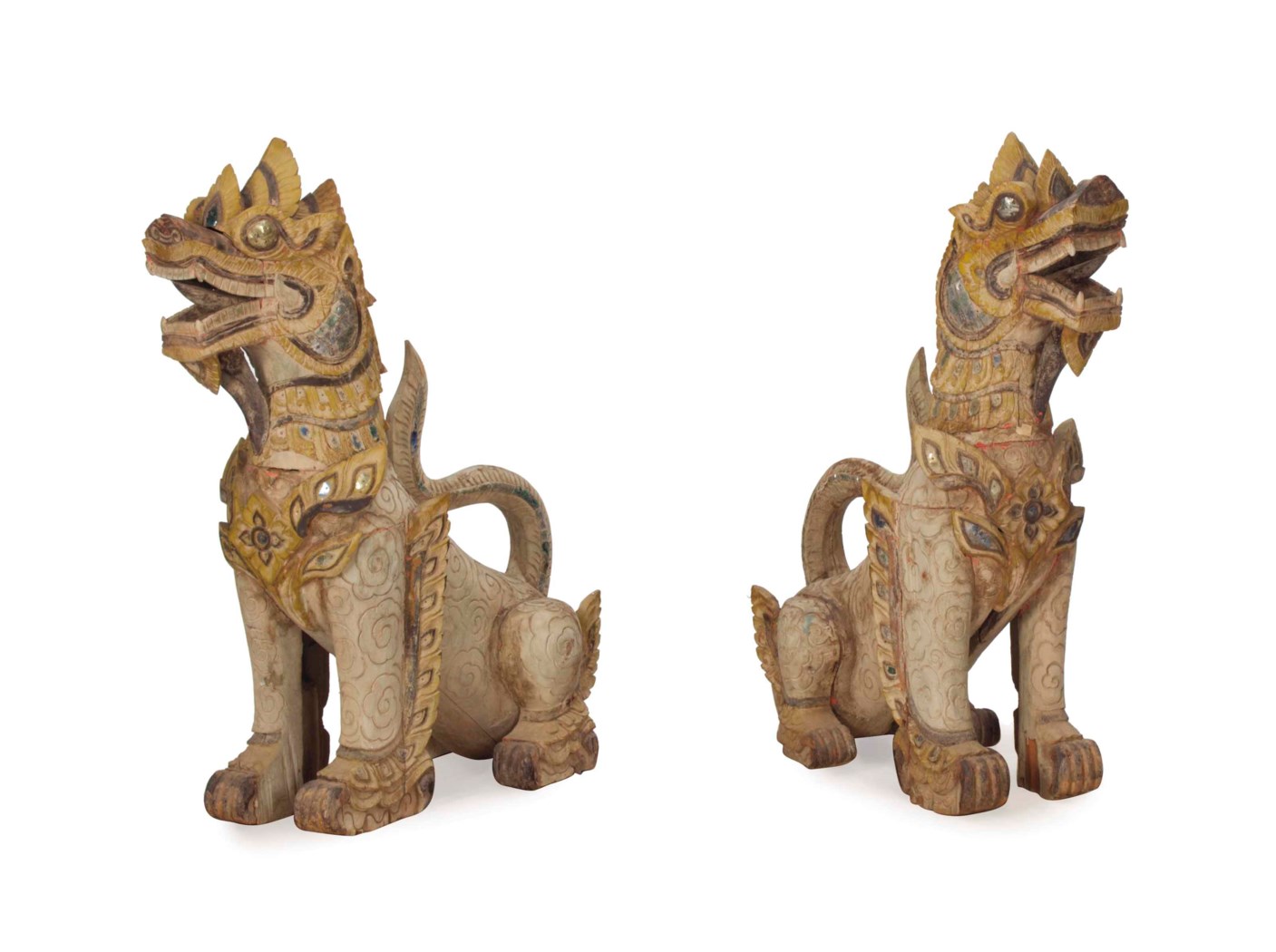 A PAIR OF SOUTHEAST ASIAN WOODEN MODELS OF MYTHICAL BEASTS, , 19TH ...