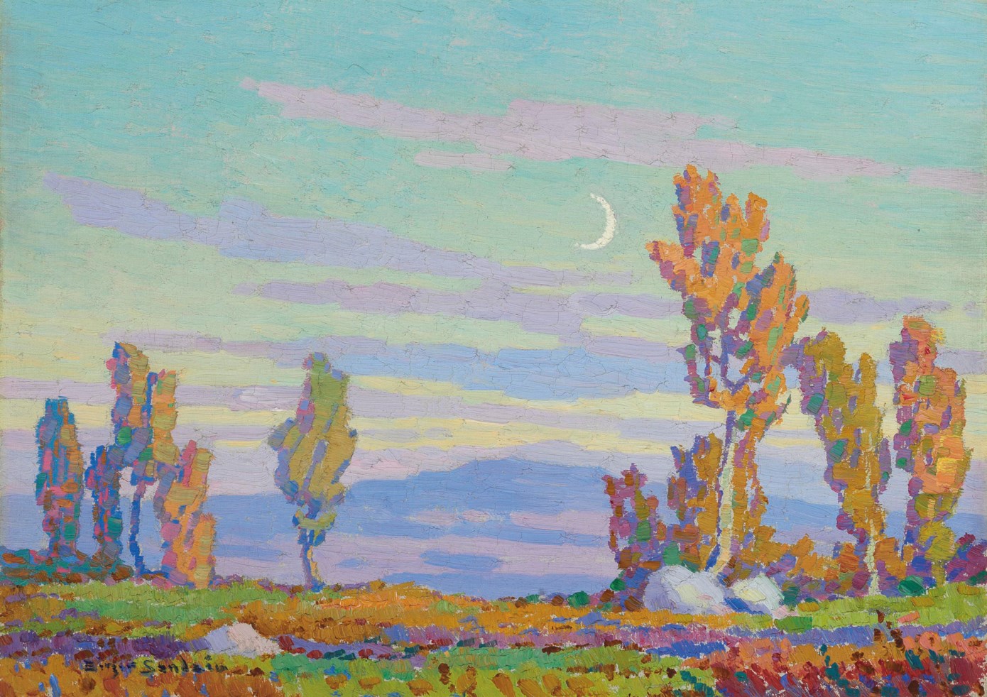 Birger Sandzen (1871-1954) , Early Moon, Kansas | Christie's