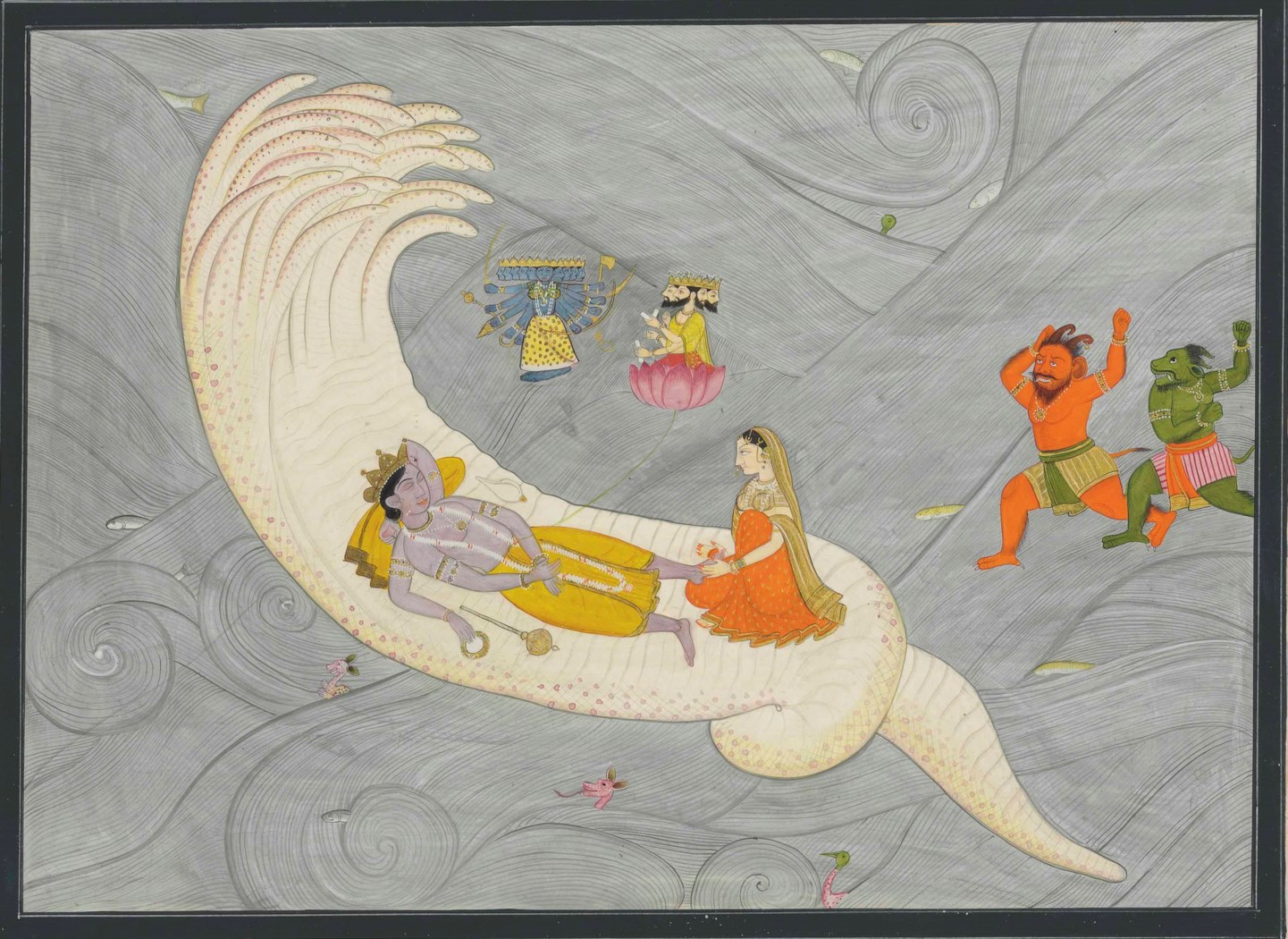 A painting from a Devi Mahatmya: Vishnu sleeping on the serpent Ananta