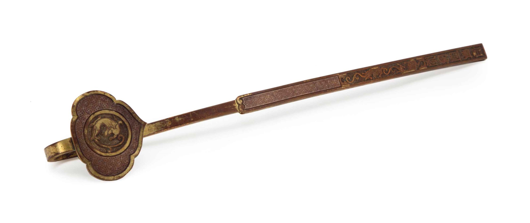 A CHINESE GILT BRONZE RUYI SCEPTER,