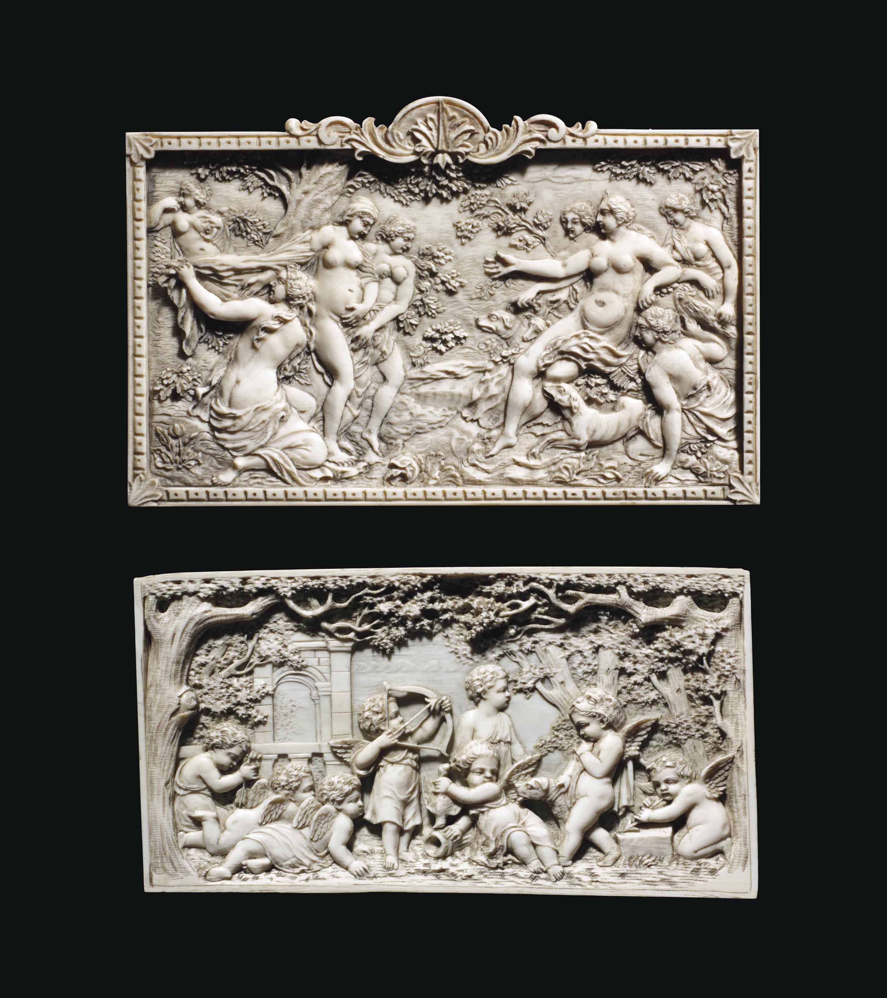 TWO FRENCH IVORY RELIEF PLAQUES
