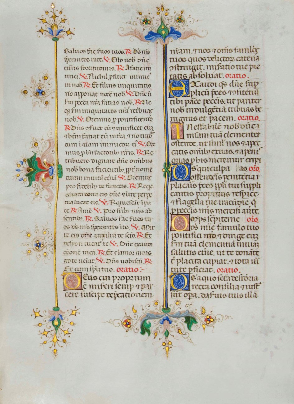 BREVIARY -- LEAF FROM THE LLANGATTOCK BREVIARY, in Latin, ILLUMINATED ...
