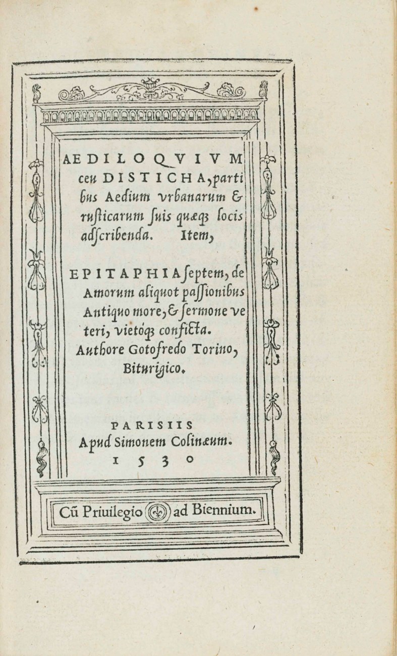 TORY, Geoffroy (1490-1533). Aediloquium; ite, epitaphia septem de ...