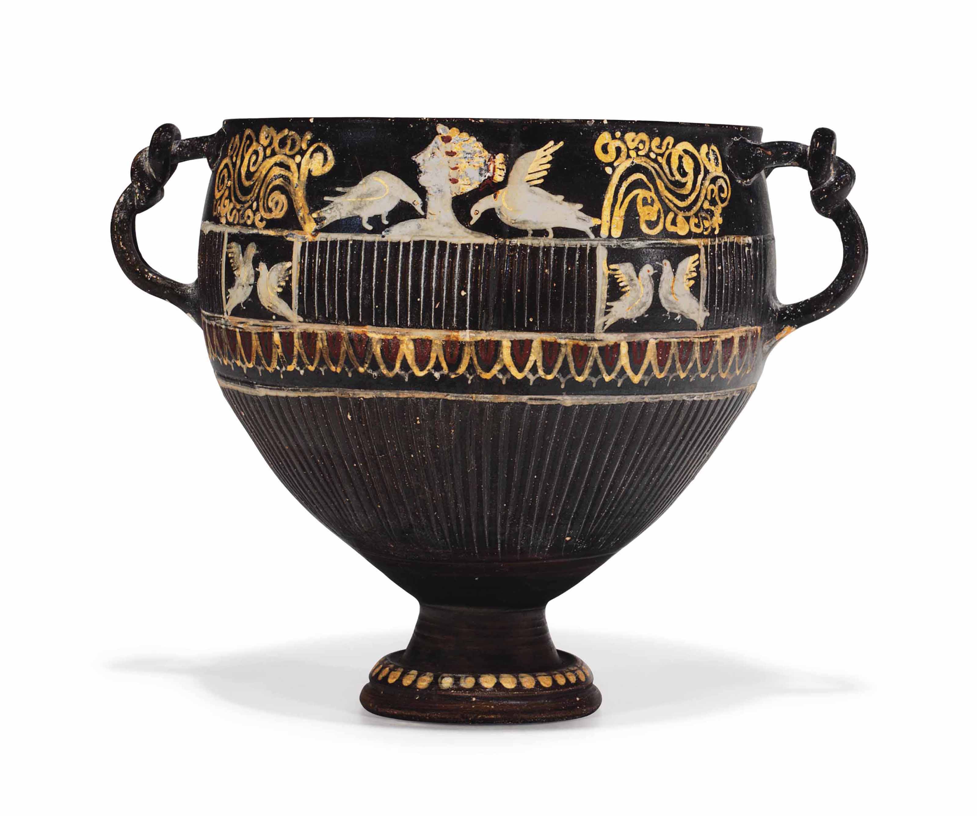 AN APULIAN GNATHIAN-WARE KANTHAROS , CIRCA 330-300 B.C. | Christie's