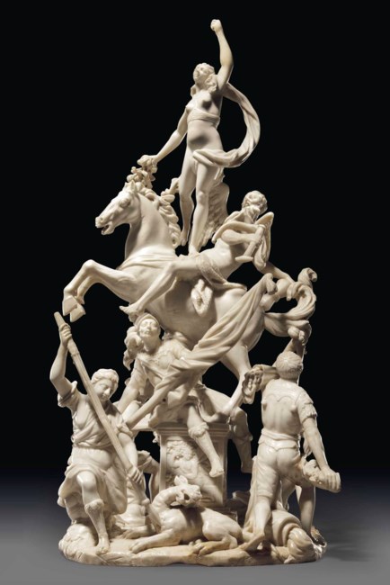 A WHITE MARBLE GROUP OF THE TRIUMPH OF TRUTH OVER CALUMNY