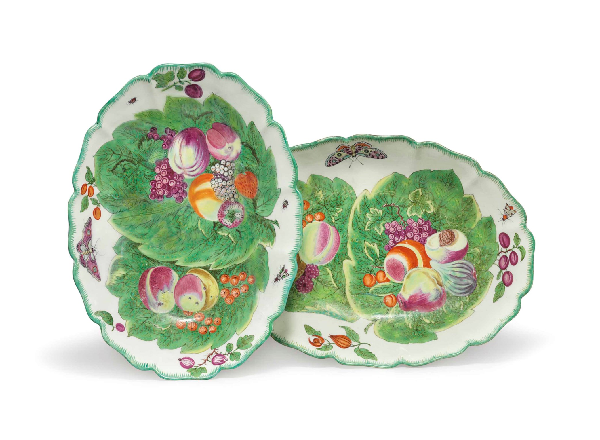 A PAIR OF CHELSEA PORCELAIN OVAL DISHES , CIRCA 1760, BROWN ANCHOR MARK ...