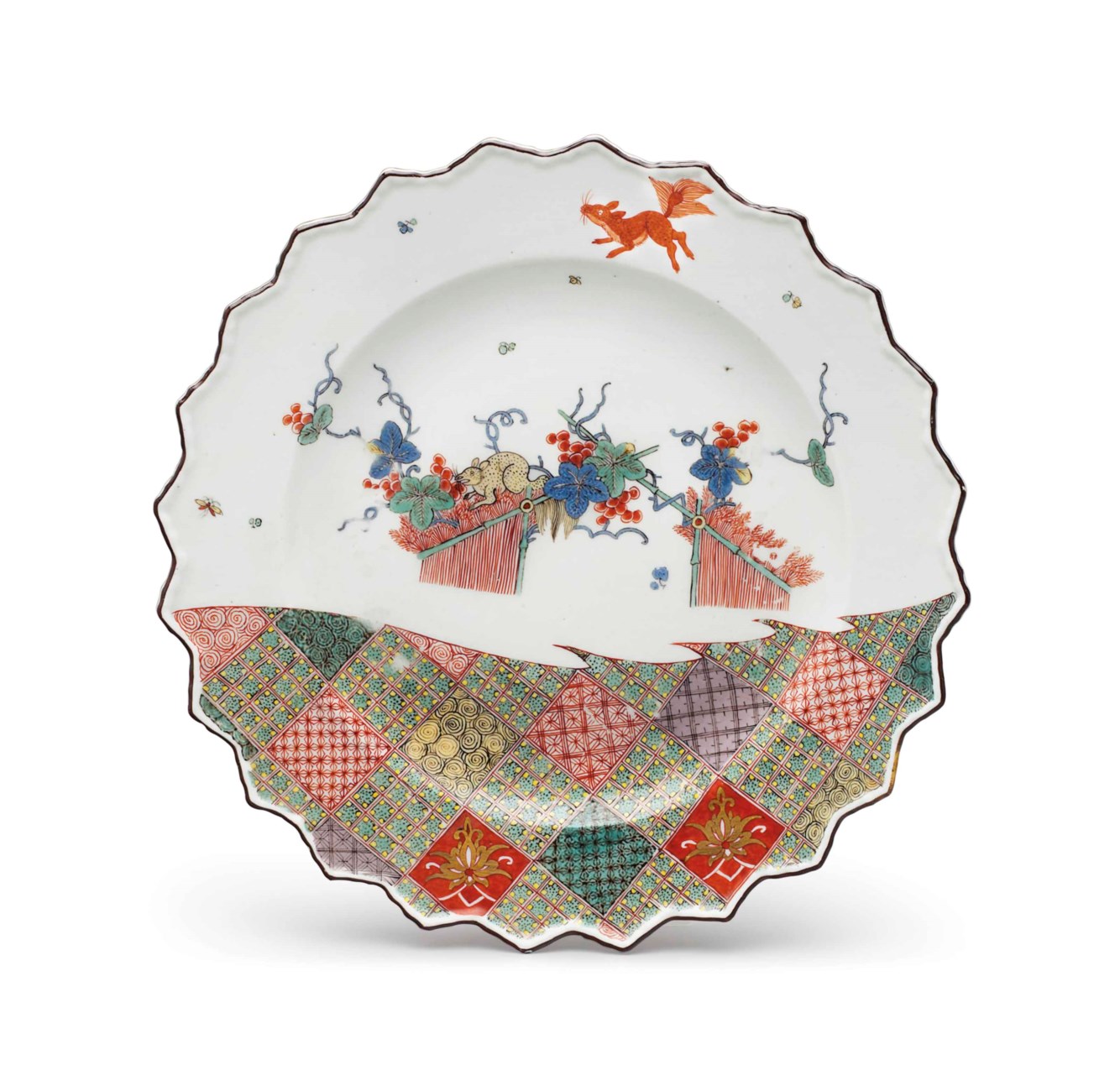 A MEISSEN PORCELAIN BROCADE-PATTERN KAKIEMON AND IMARI SERRATED PLATE ...