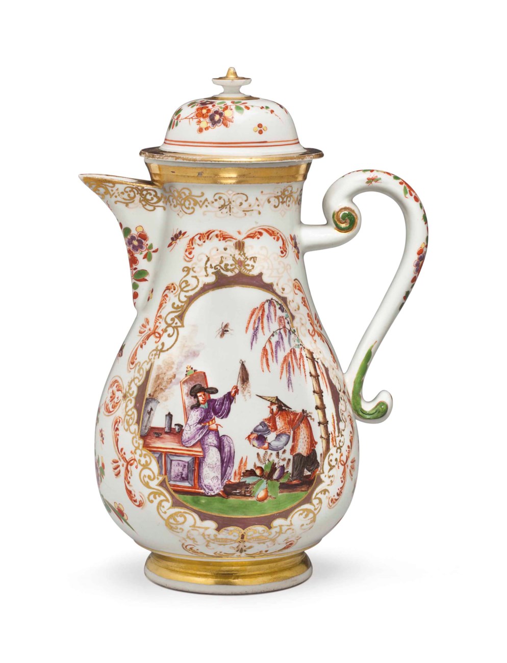 A MEISSEN PORCELAIN CHINOISERIE COFFEE-POT AND A COVER