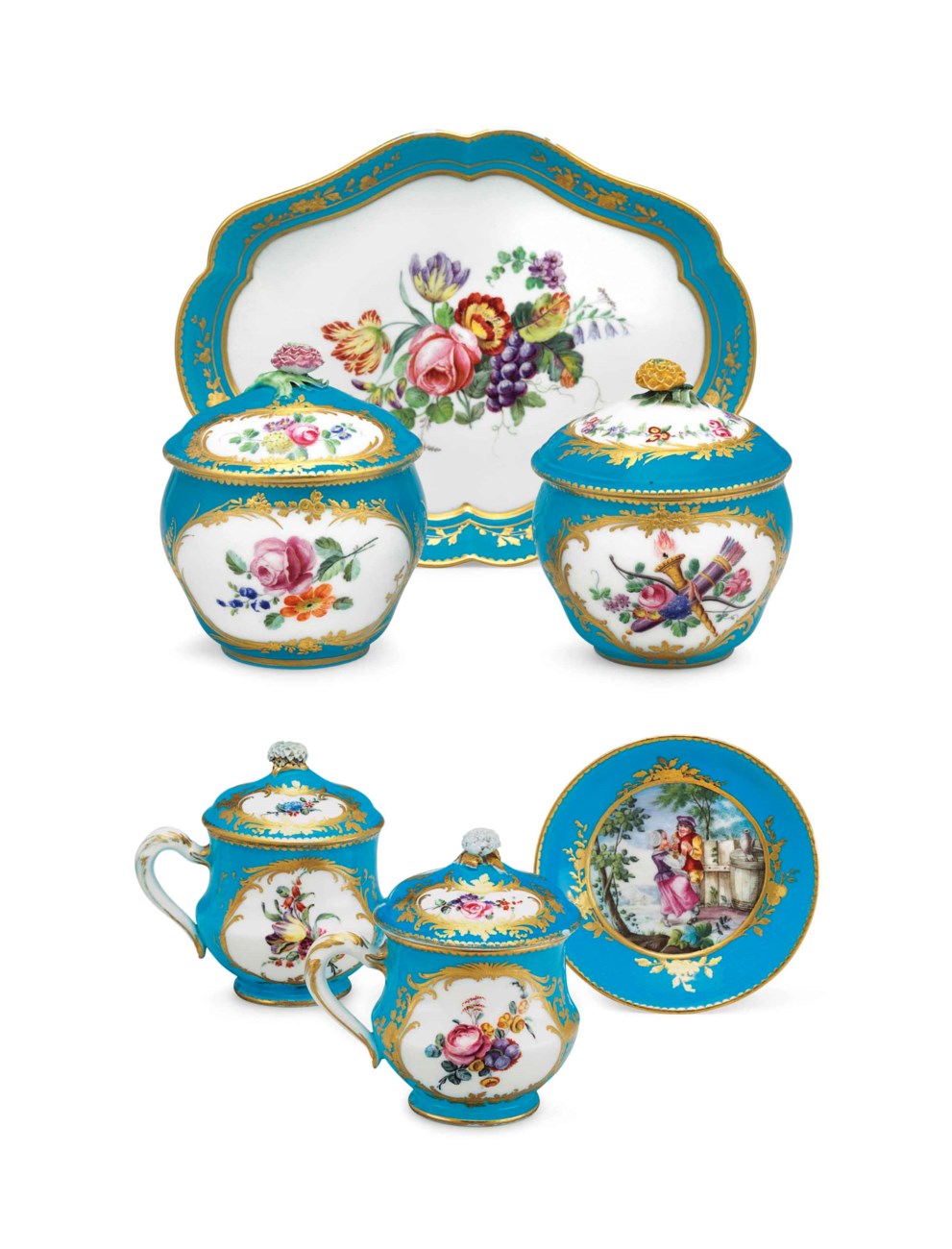 A GROUP OF SEVRES PORCELAIN BLEU CELESTE TABLEWARES , THIRD QUARTER ...