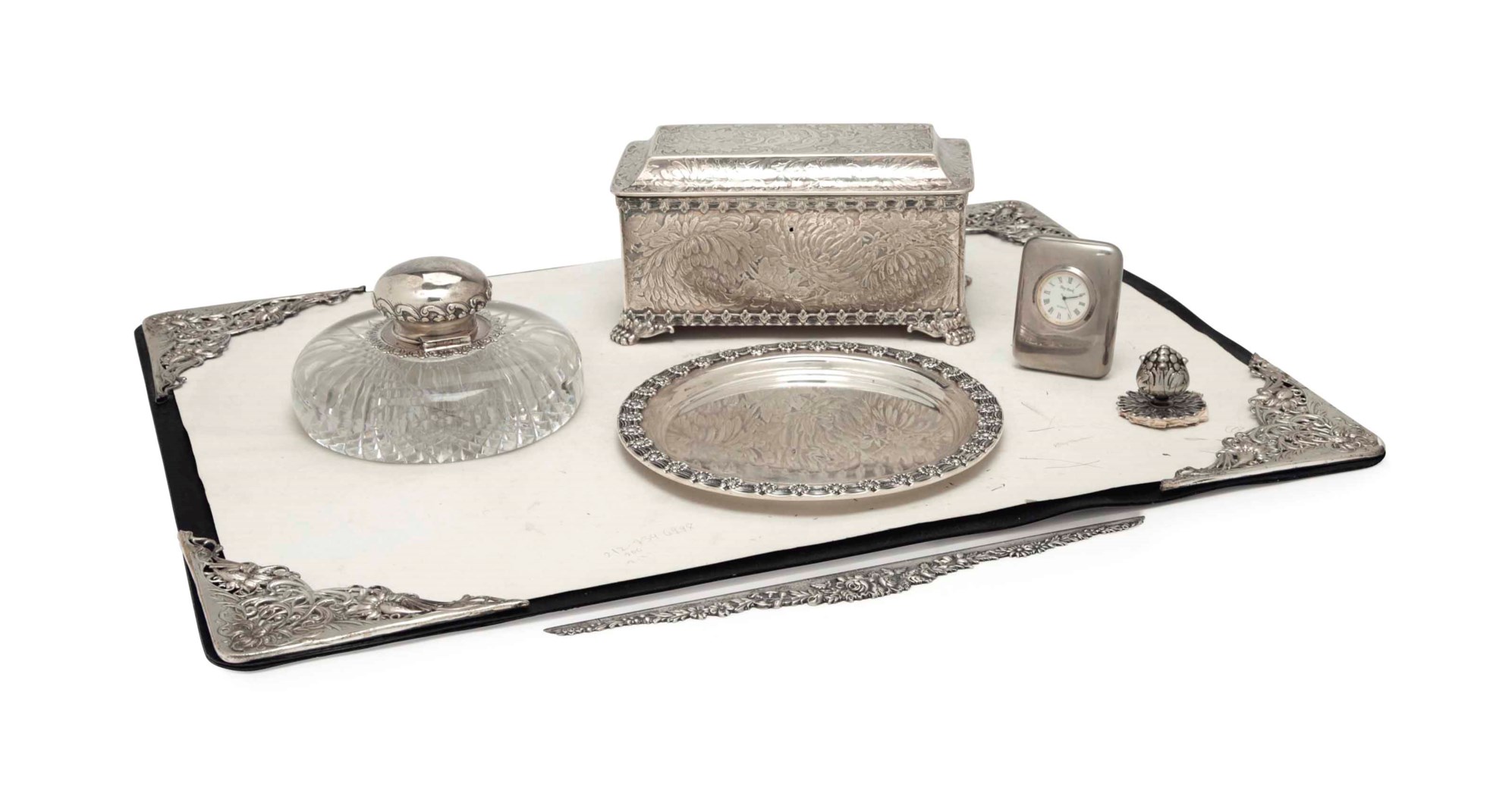 AN ASSEMBLED AMERICAN SILVER DESK SET, , MOST MARKED TIFFANY & CO ...