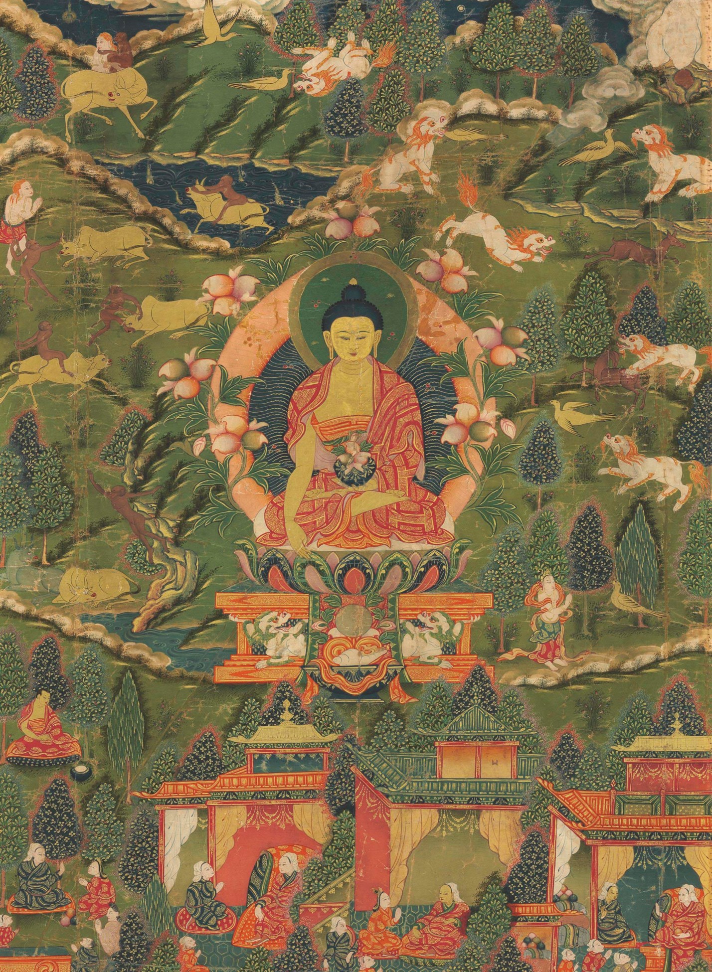 A painting from a set of Buddha and the Thirty-Four Jataka stories ...