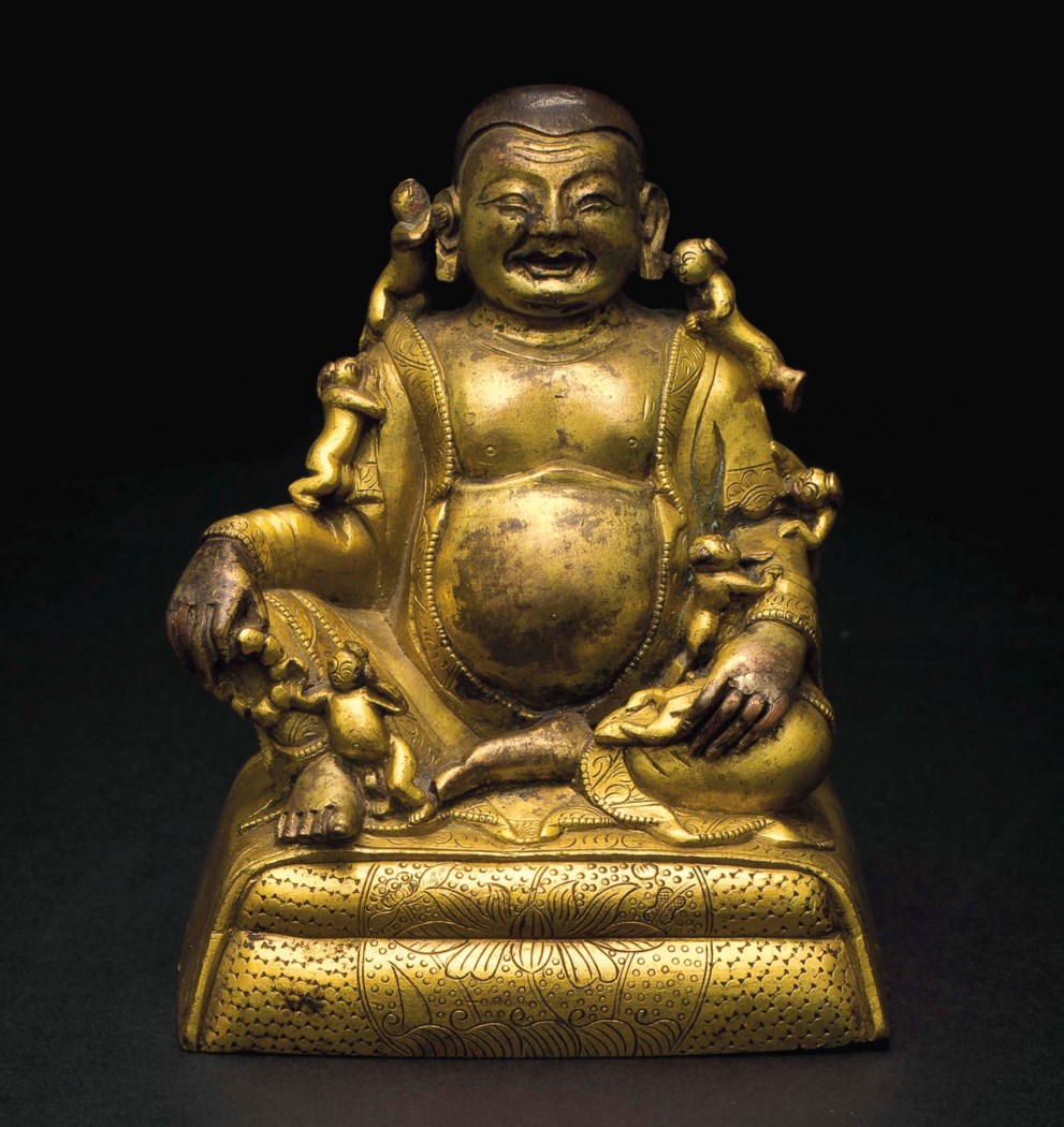 A gilt bronze figure of Budai , TIBETO-CHINESE, 18TH CENTURY | Christie's
