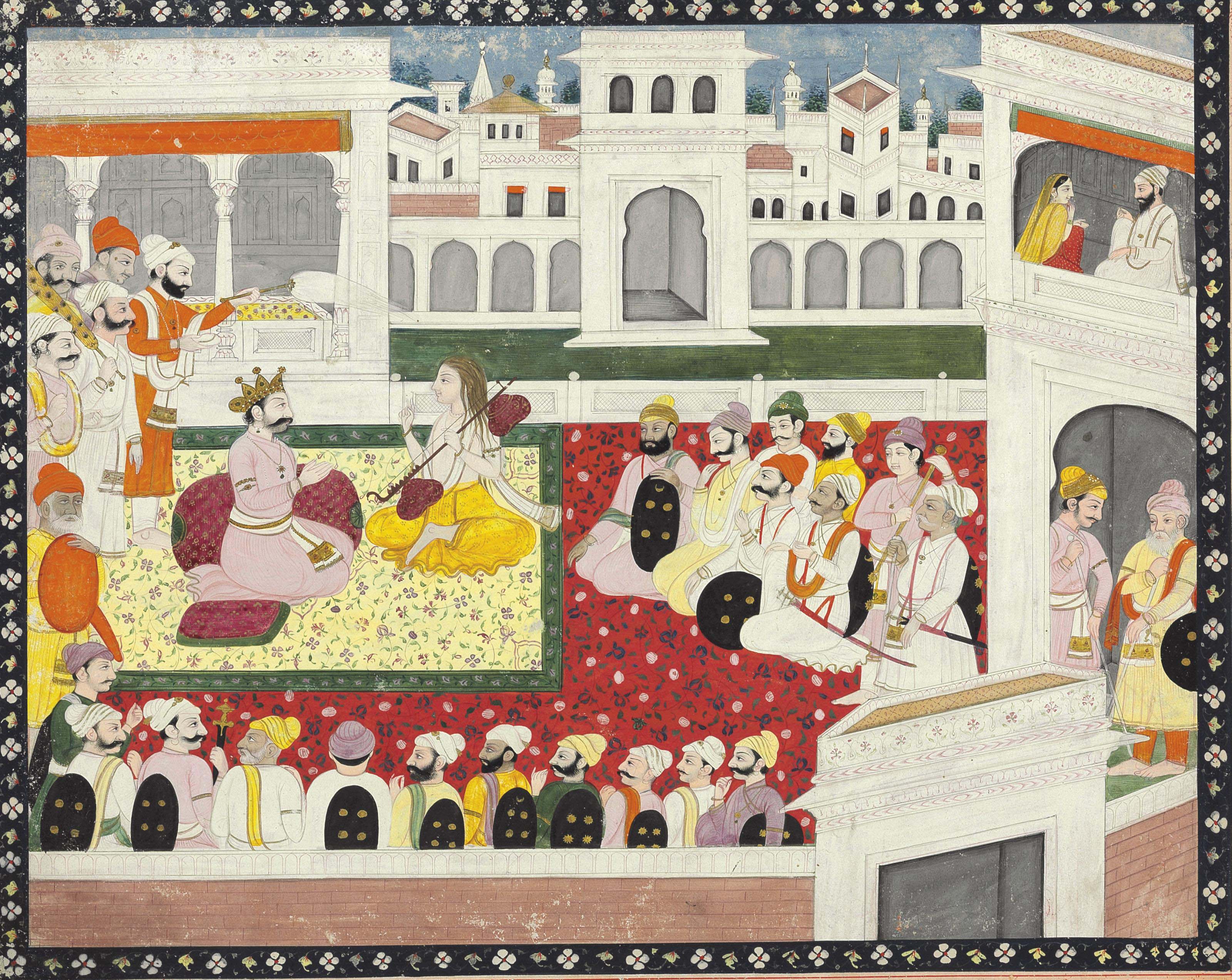 A scene from the Mahabharata: Janaka and Narada in discussion