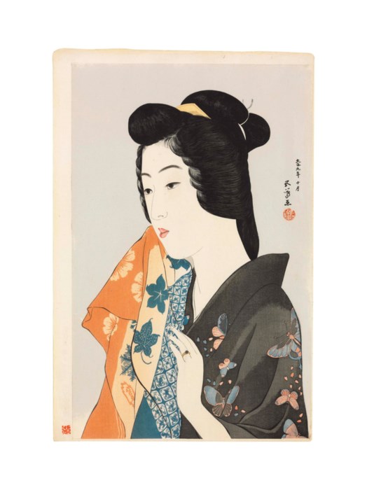 Hashiguchi Goyo (1880-1921) , Tenugui moteru onna (Woman holding a ...
