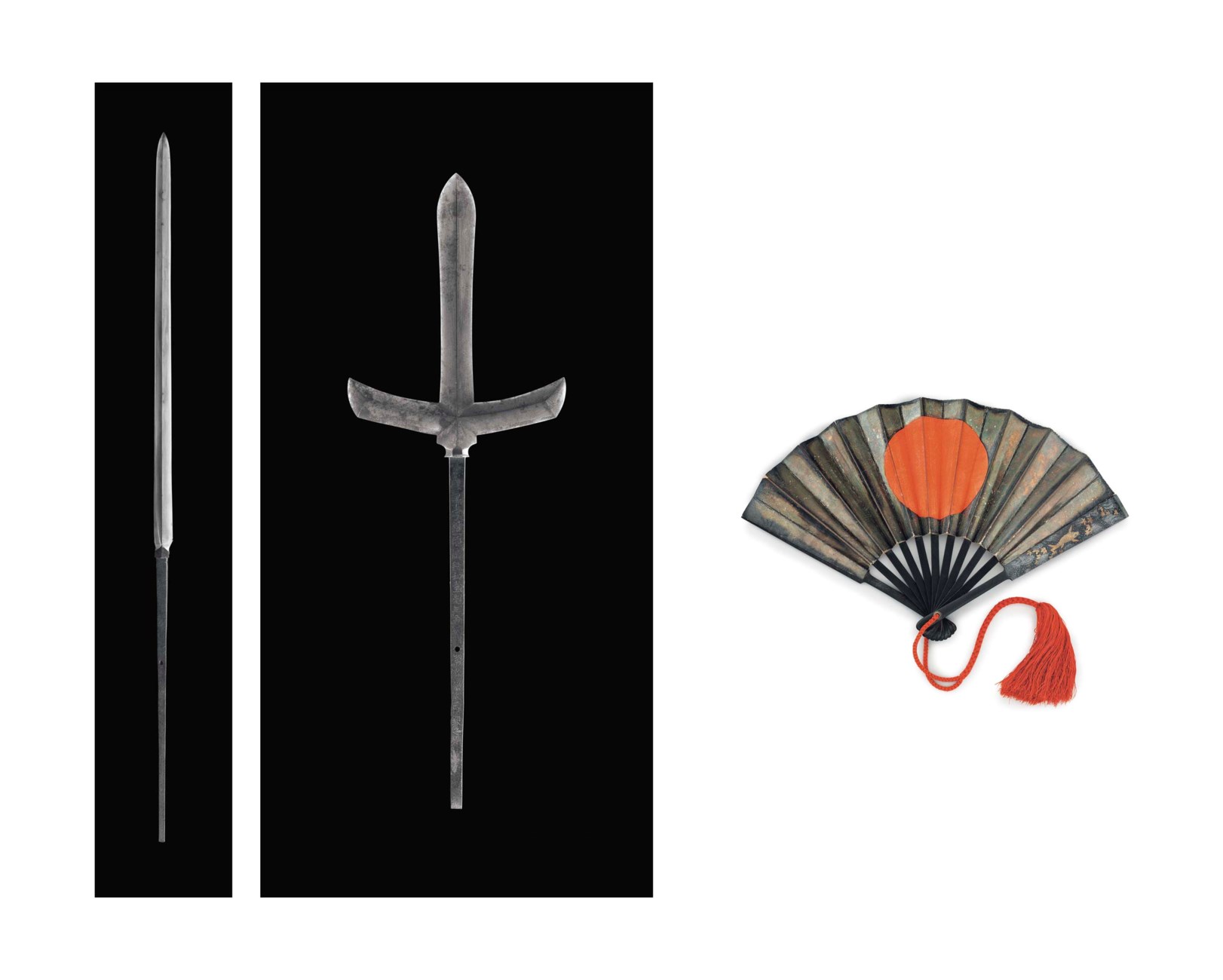 An iron command fan (tessen), a Jumonji yari and an Omi yari, EDO ...