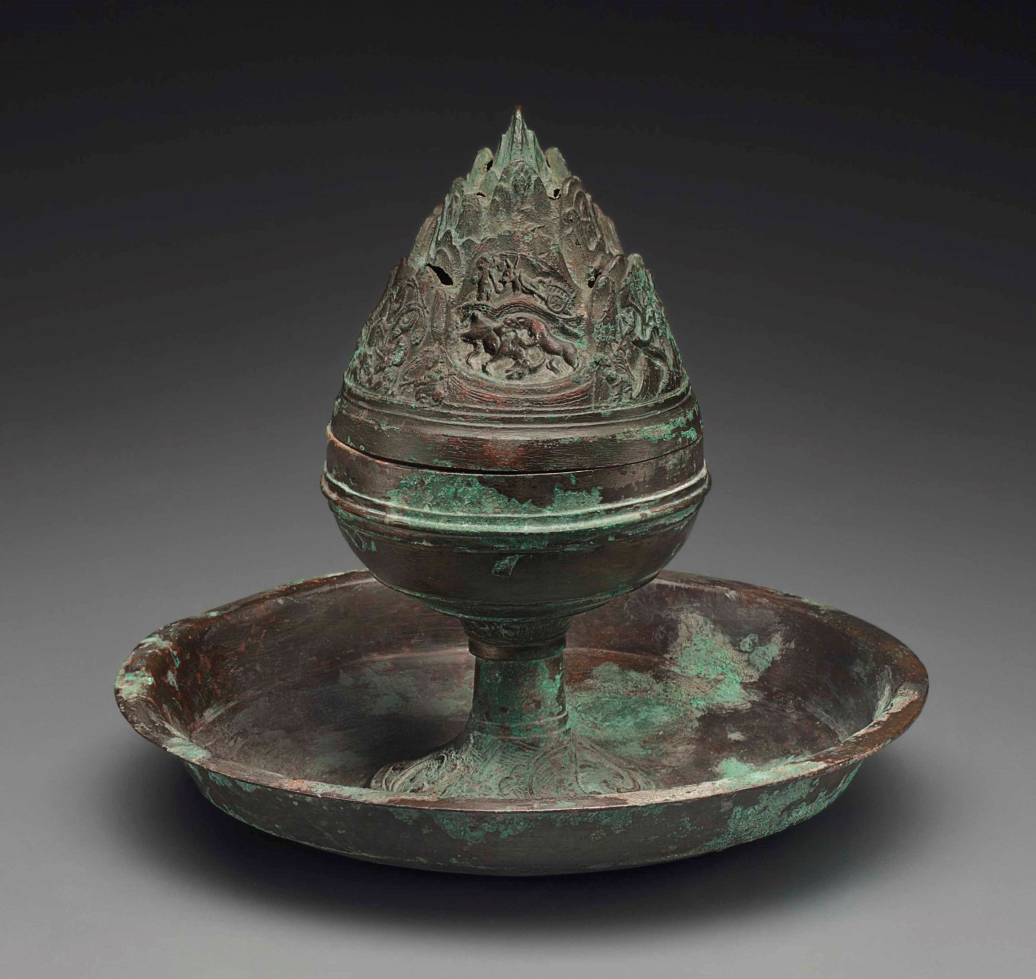 A BRONZE 'HILL' CENSER AND COVER, BOSHANLU , HAN DYNASTY (206 BC-AD 220 ...