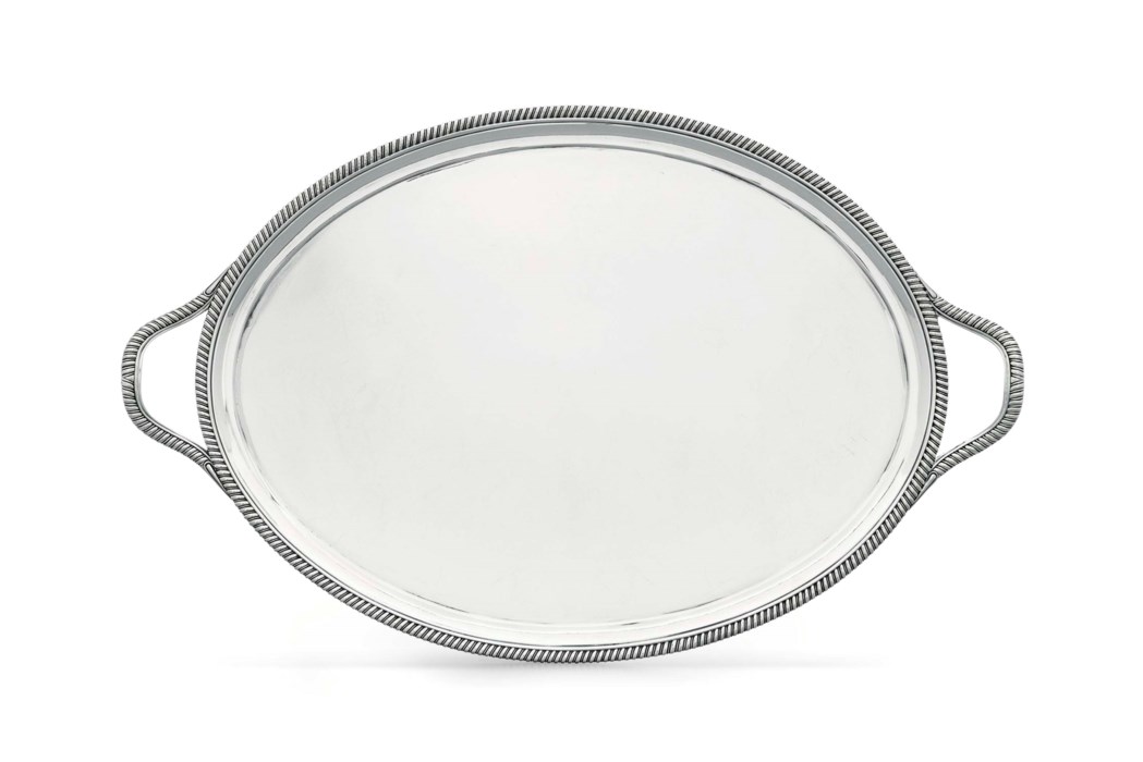 A GEORGE III SILVER TEA TRAY , MARK OF THOMAS HANNAM AND JOHN CROUCH ...