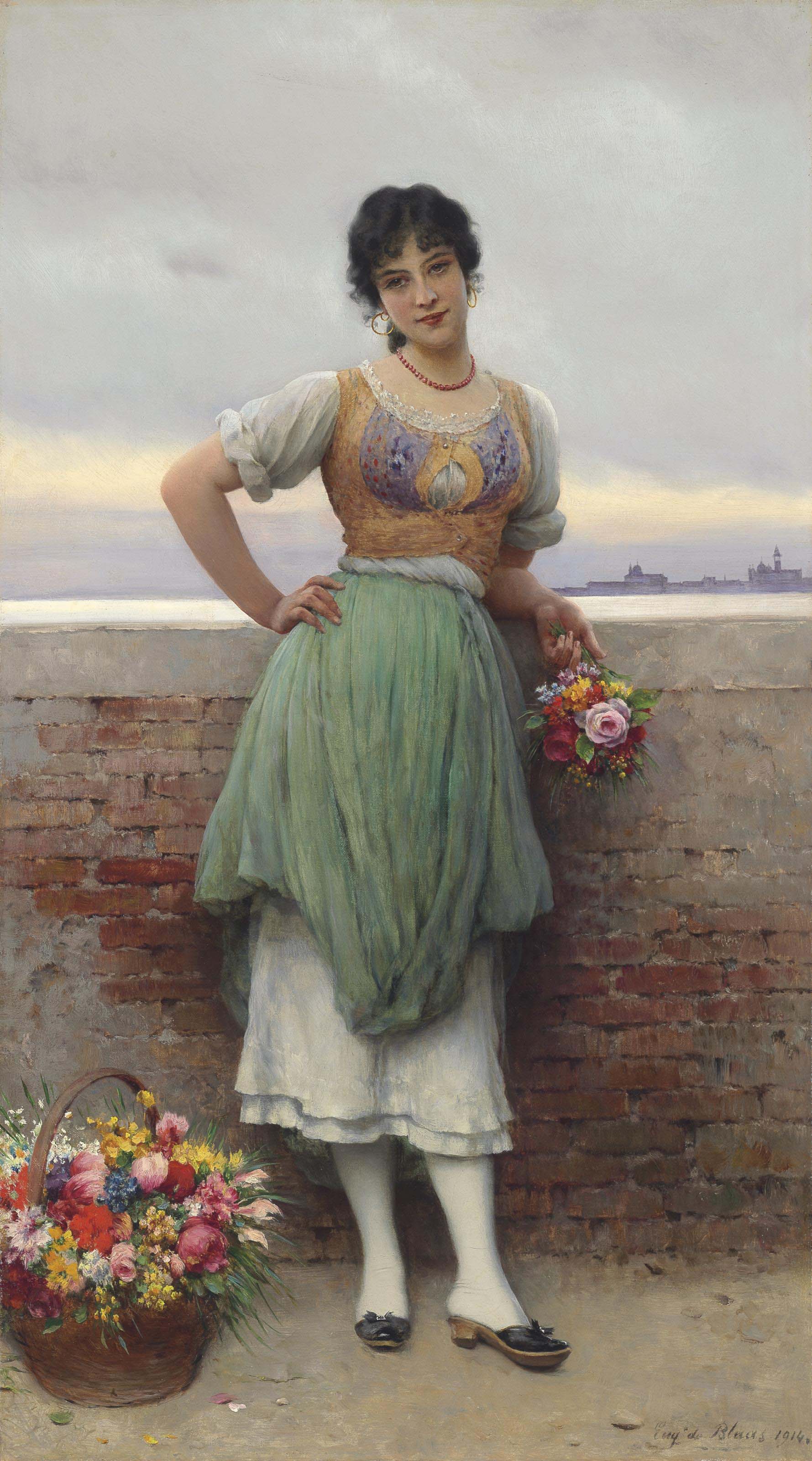 Eugen Von Blaas (Austrian, 1843-1932) , The Venetian Flower Seller ...