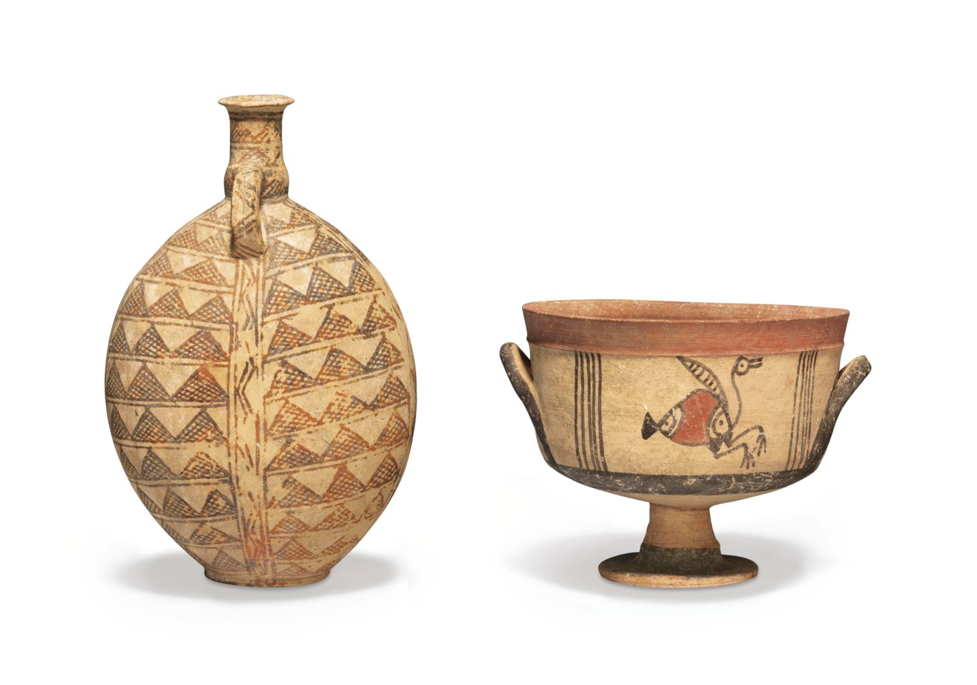 TWO CYPRIOT POTTERY VESSELS , CIRCA 1800-1725 B.C. AND CIRCA 850-750 B ...