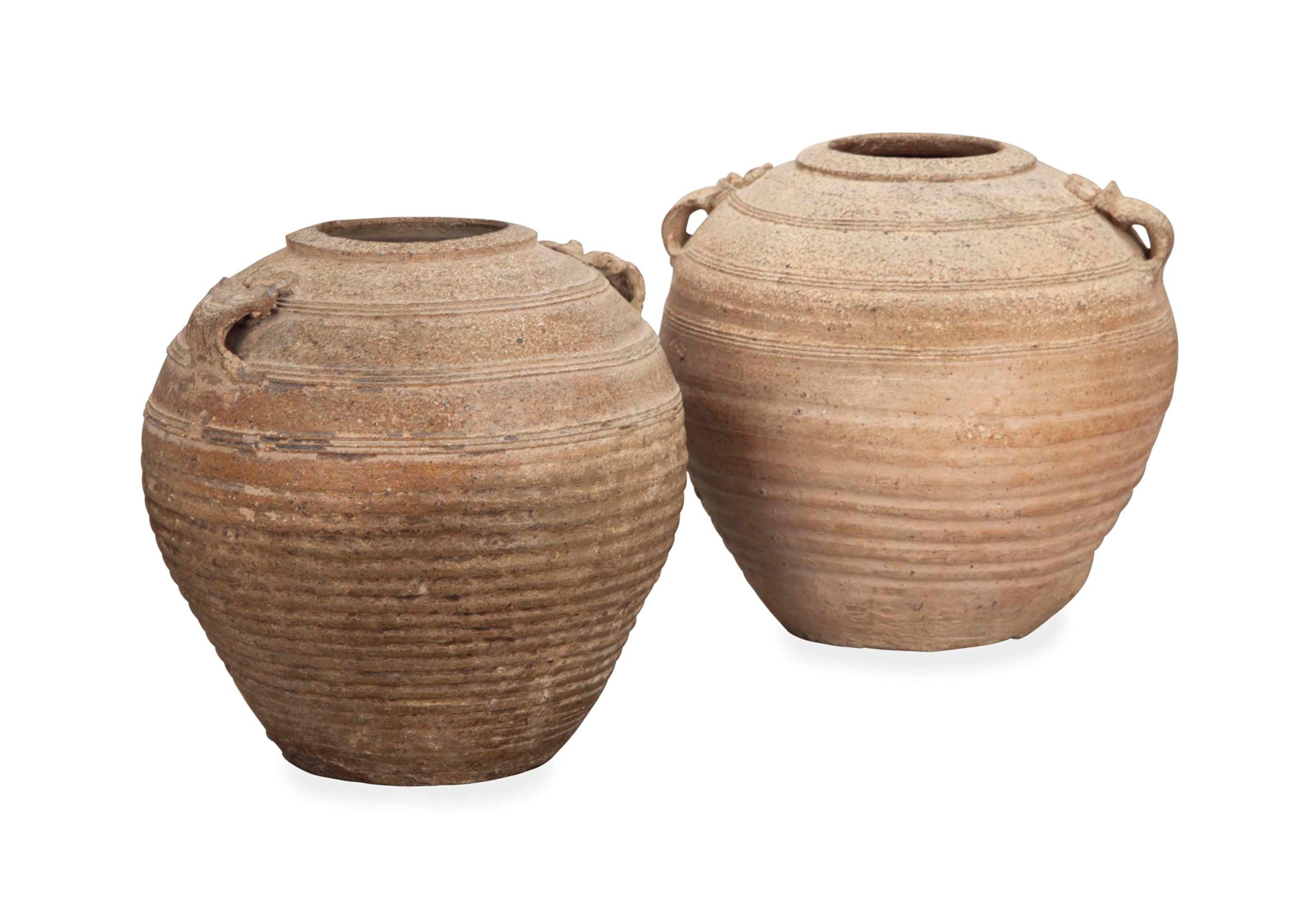 TWO CHINESE PROTO-PORCELAIN POTTERY JARS,
