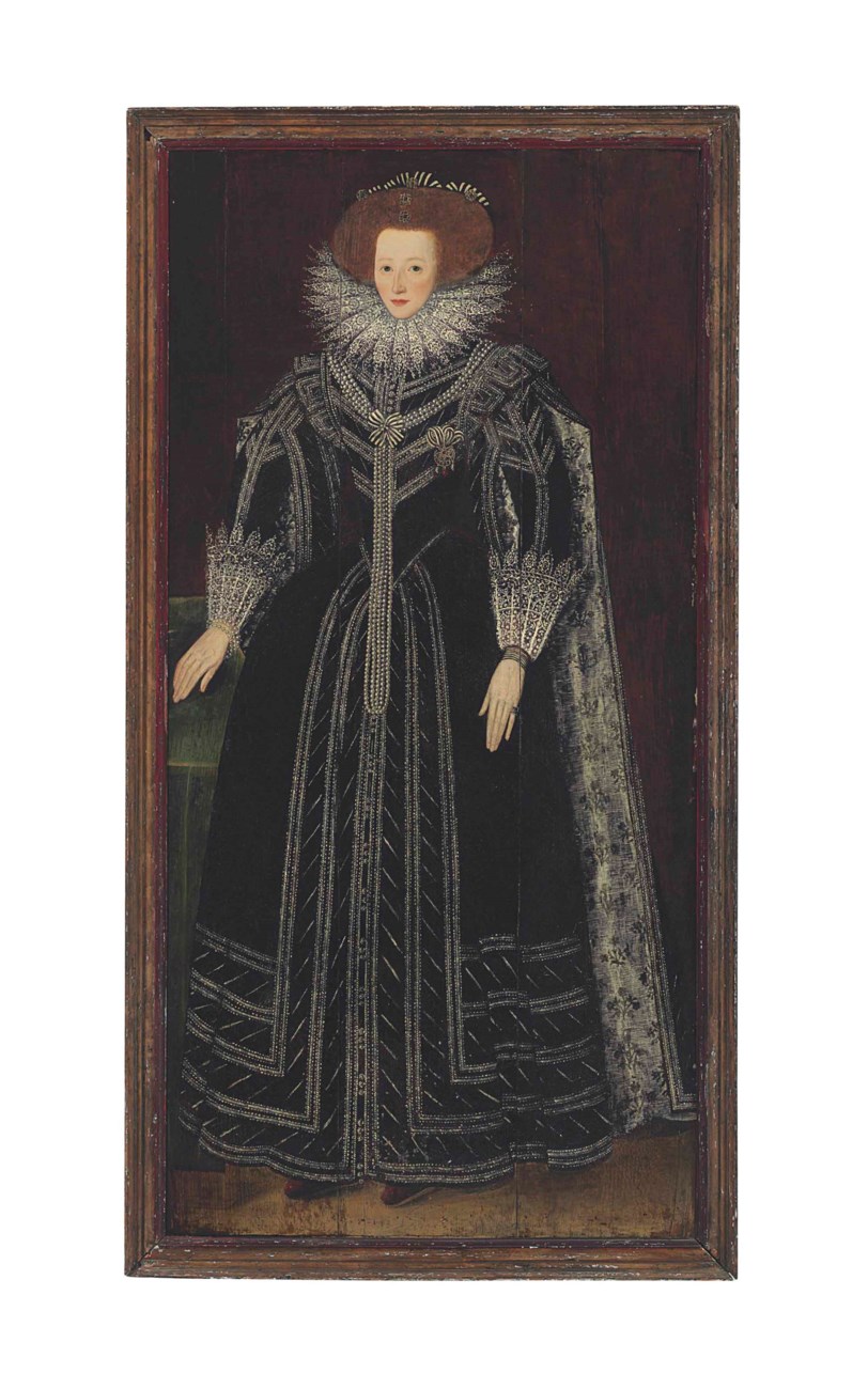 Follower of William Larkin , Portrait of a lady, full-length, in black ...