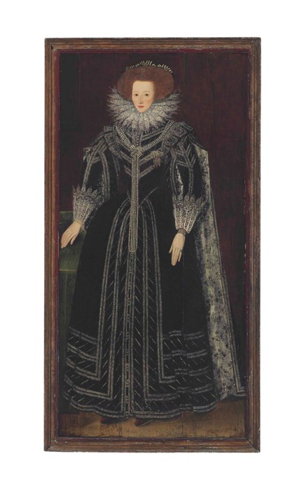 Follower of William Larkin , Portrait of a lady, full-length, in black ...