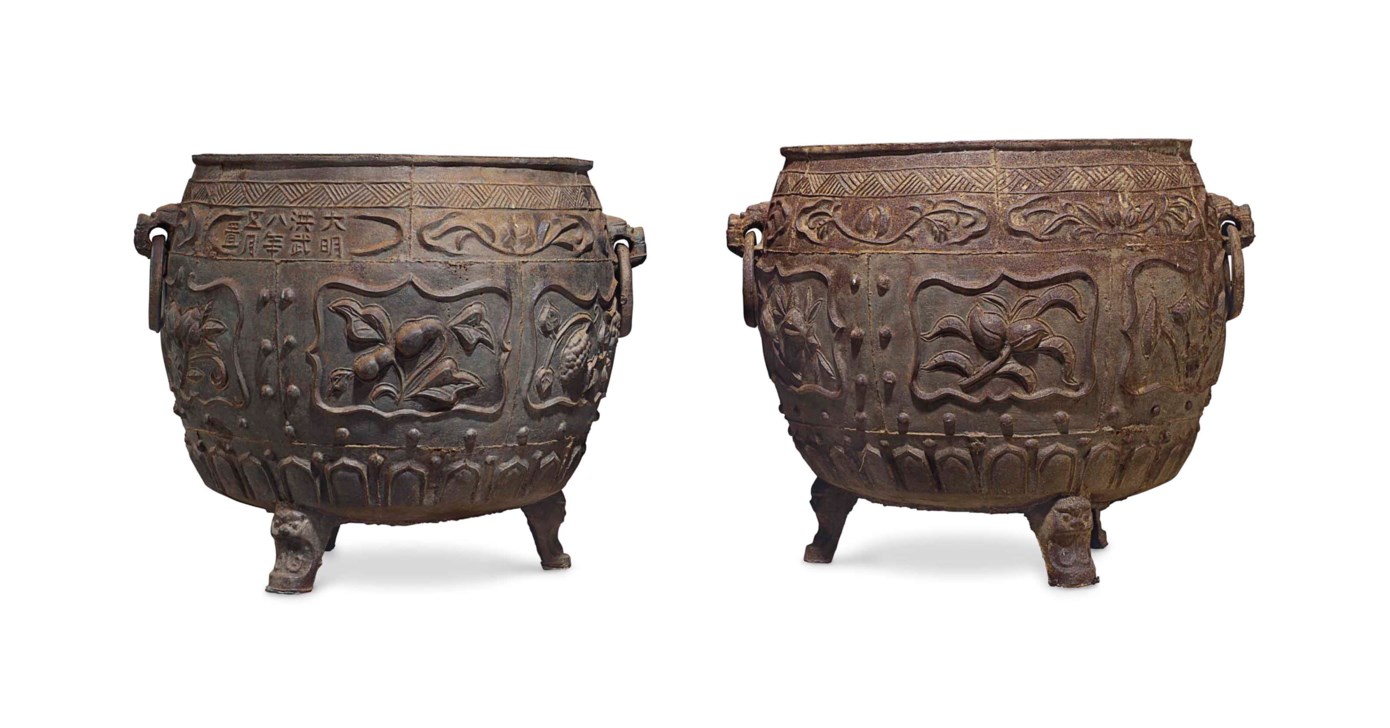 A PAIR OF CHINESE CAST IRON CAULDRONS | Christie's