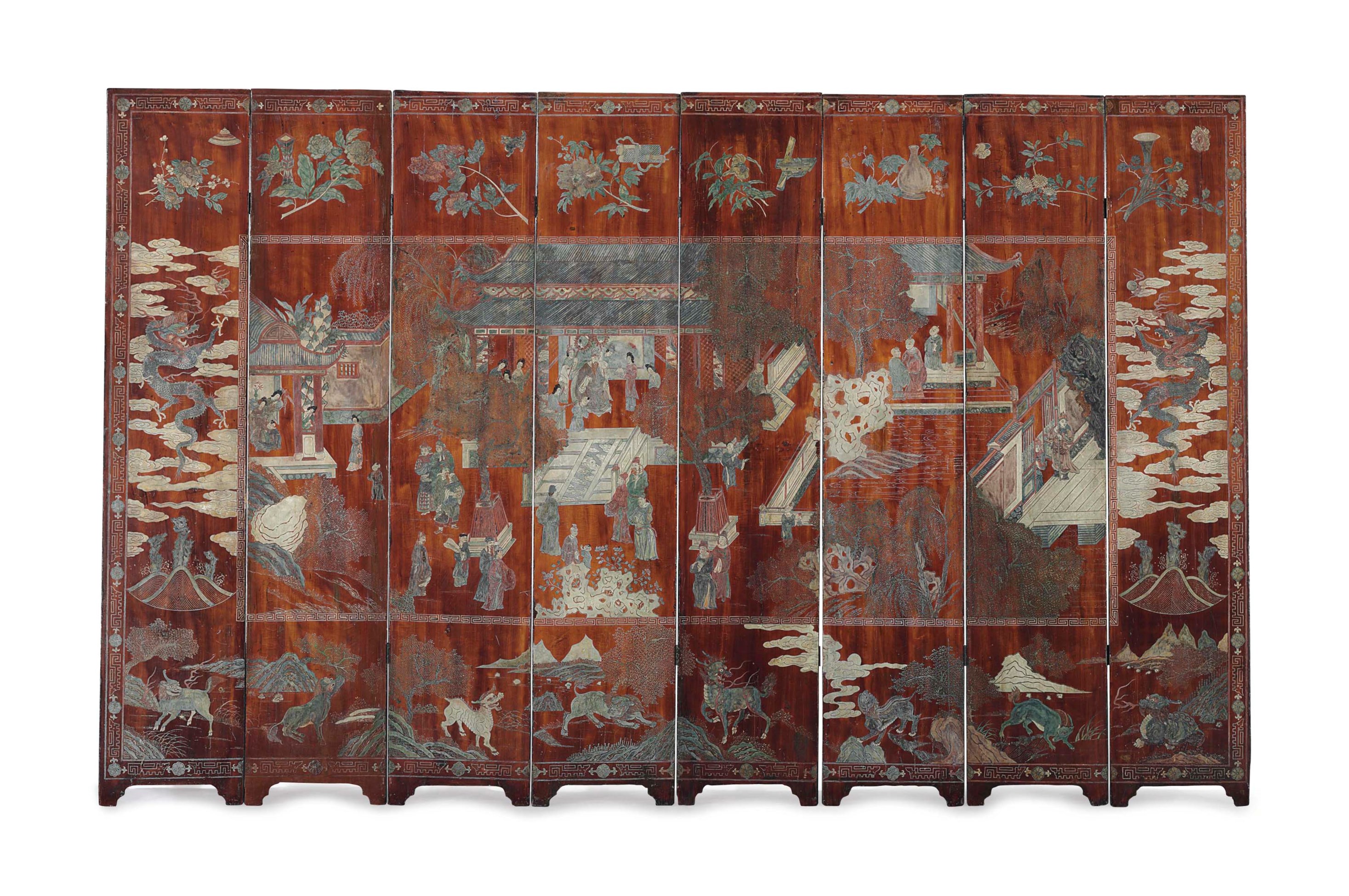 A CHINESE CARVED COROMANDEL LACQUER EIGHT-PANEL SCREEN , 18TH CENTURY ...