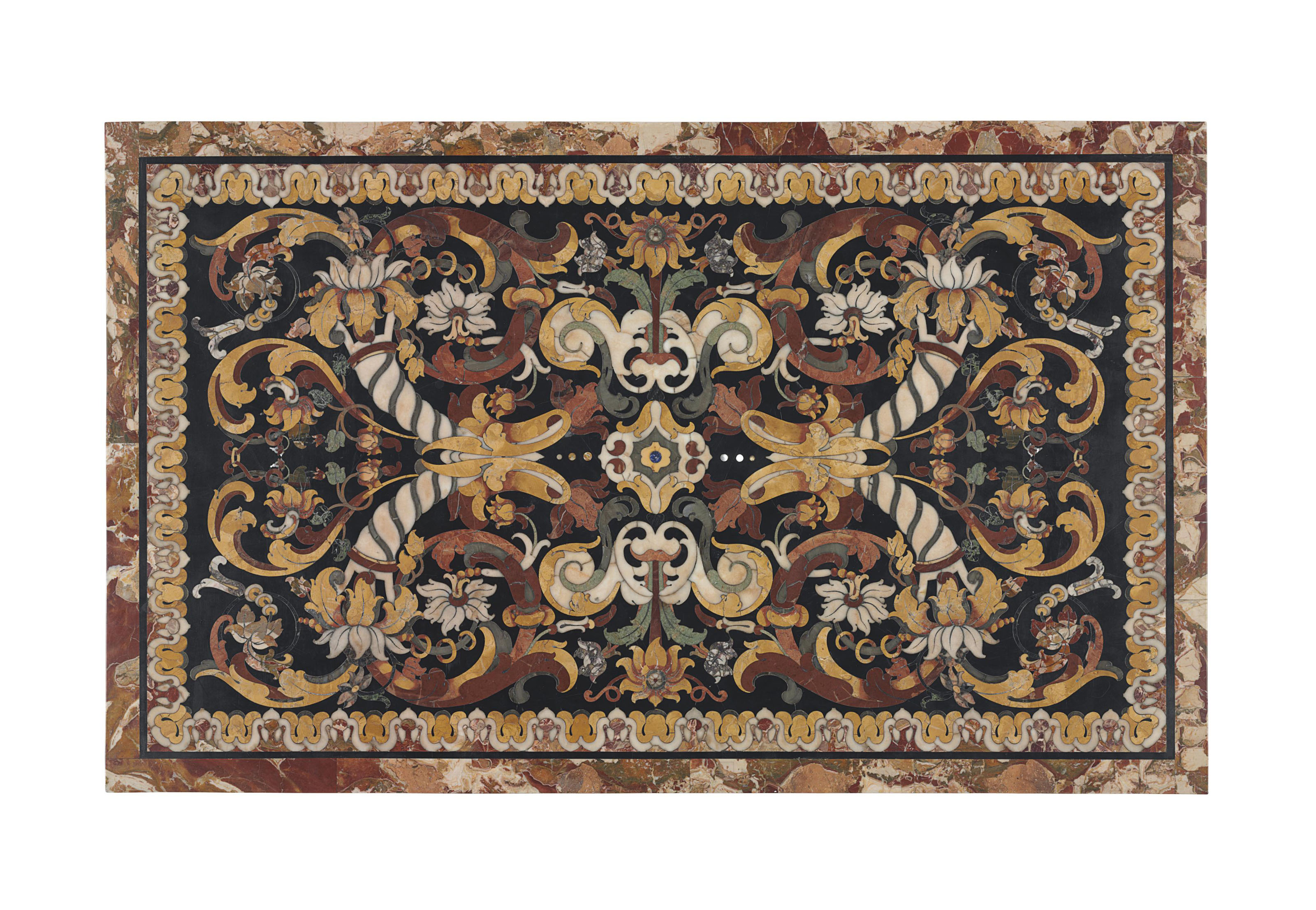A SCAGLIOLA-INLAID WHITE MARBLE CHIMNEYPIECE , IN THE MANNER OF PIETRO ...
