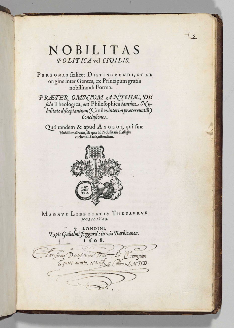 [GLOVER, Robert (1544-1588)]. Nobilitas politica vel civilis. Edited by ...