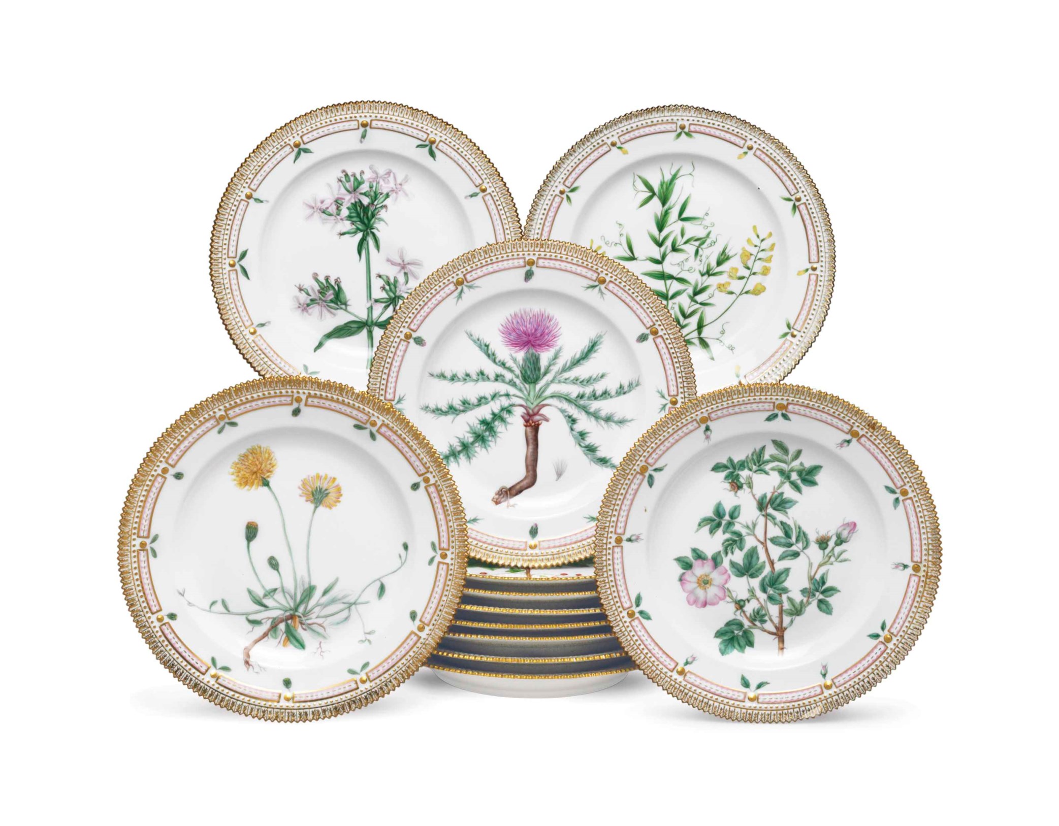 TWELVE ROYAL COPENHAGEN PORCELAIN 'FLORA DANICA' BOTANICAL DINNER ...