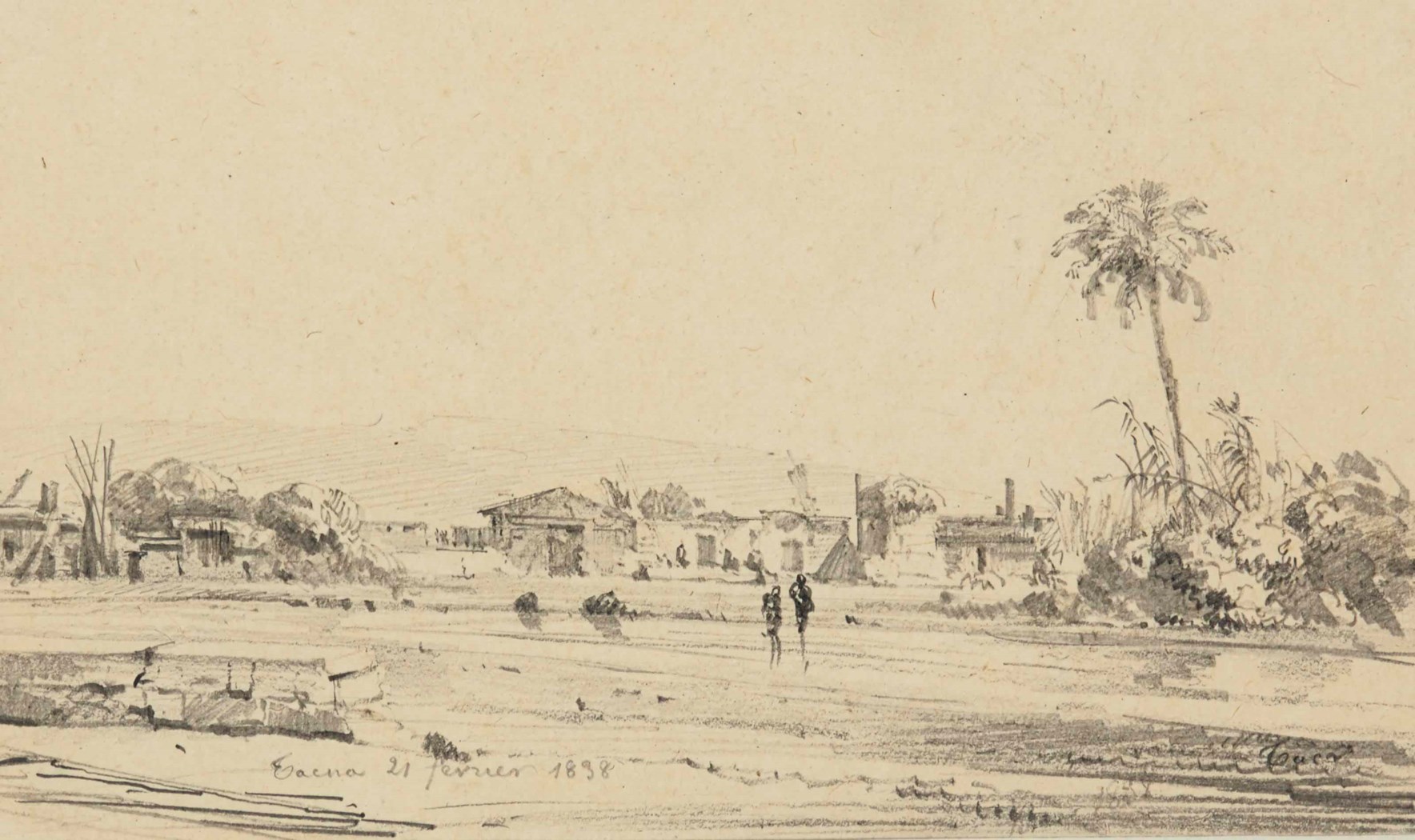 AUGUSTE BORGET (ISSOUDUN 1808-1877 BOURGES) , Village dans la région de ...