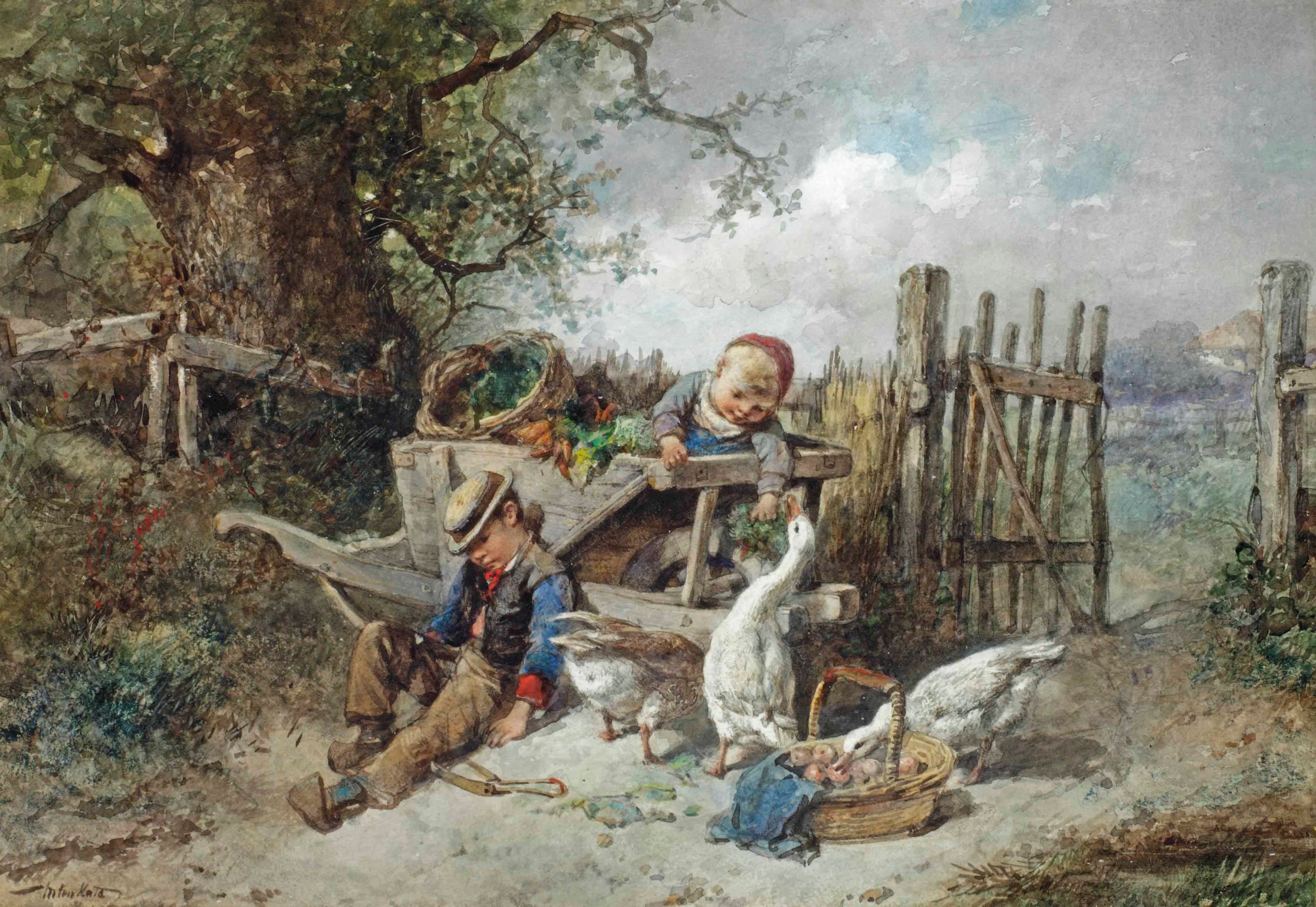 Mari ten Kate (The Hague 1831-1910 Driebergen-Rijsenburg) , Feeding the ...
