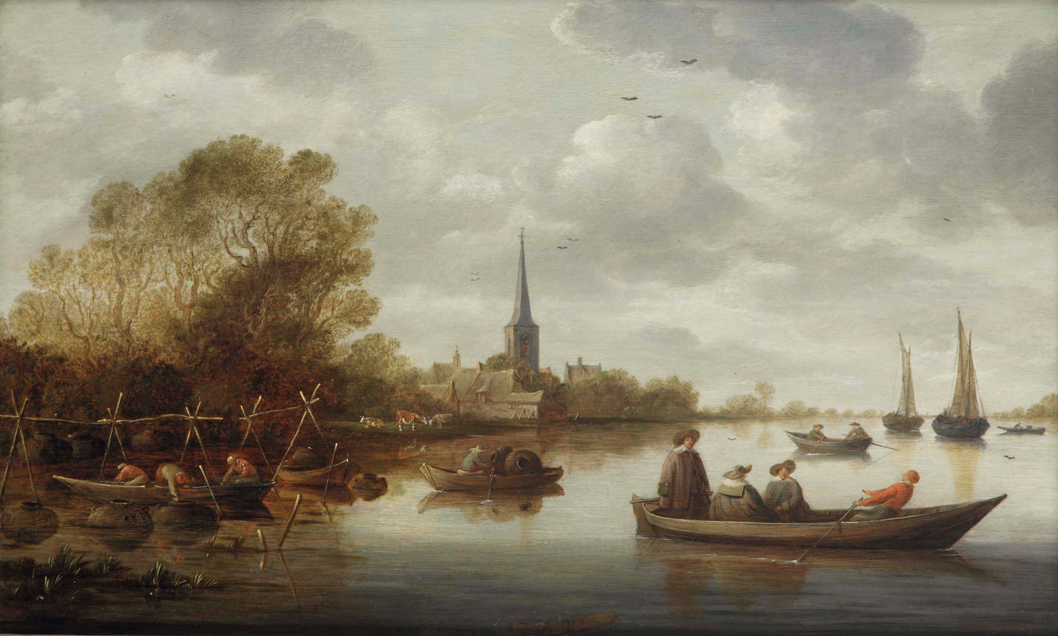 Pieter de Neyn (Leiden 1597-1639) , A river landscape with fishermen ...