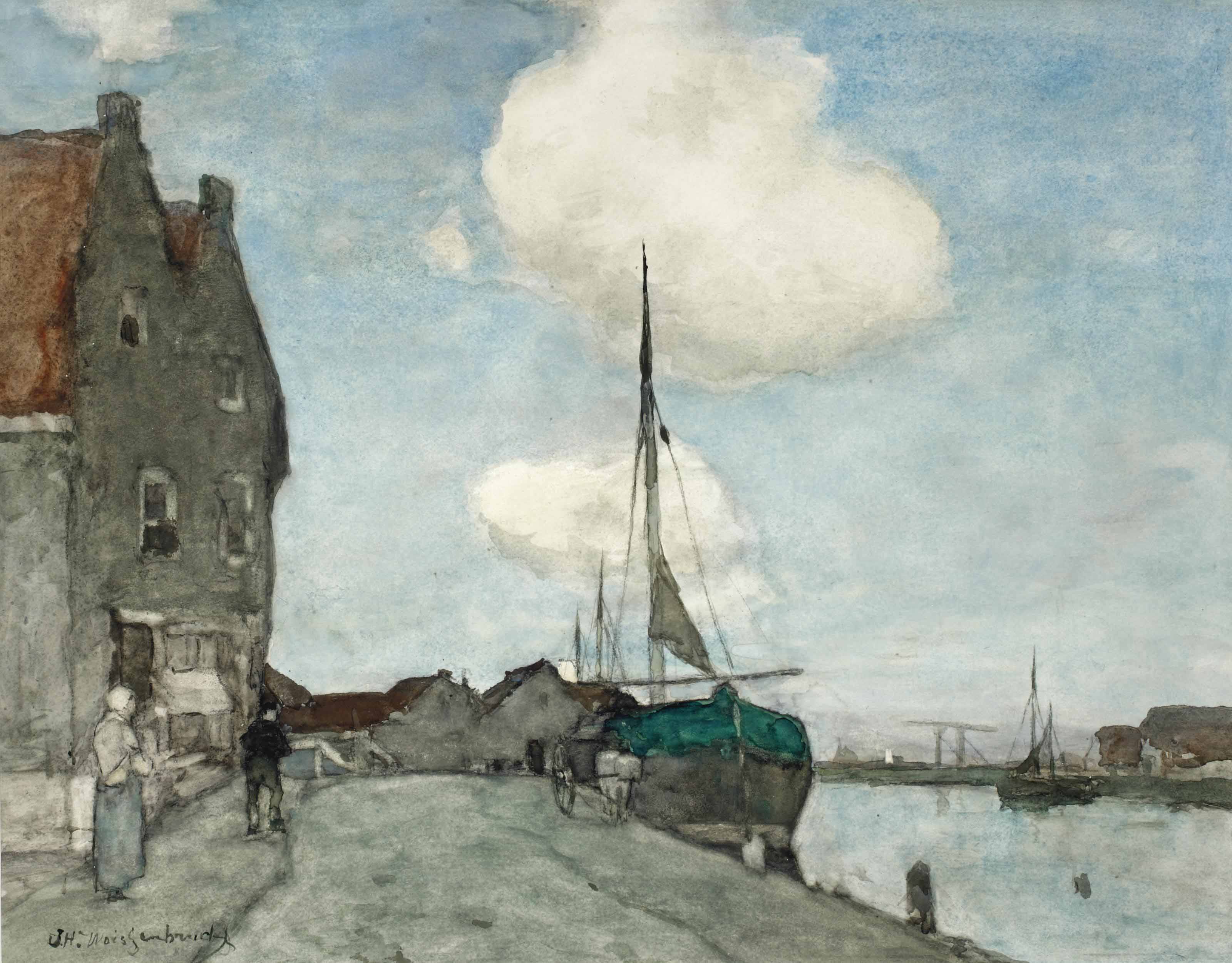 Jan Hendrik Weissenbruch (The Hague 1824-1903) , A waterway near ...